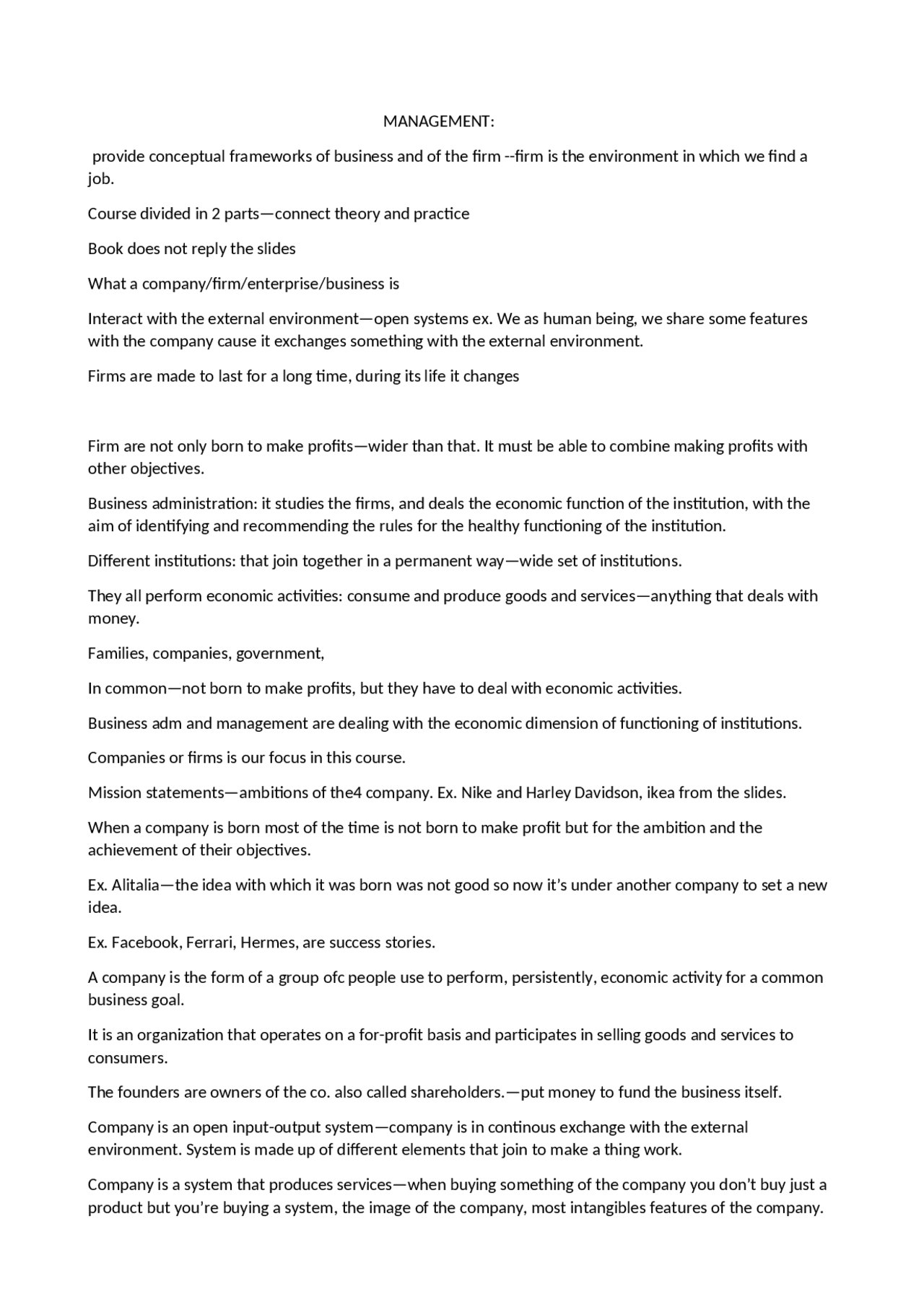 Management Theory And Exercises Docsity