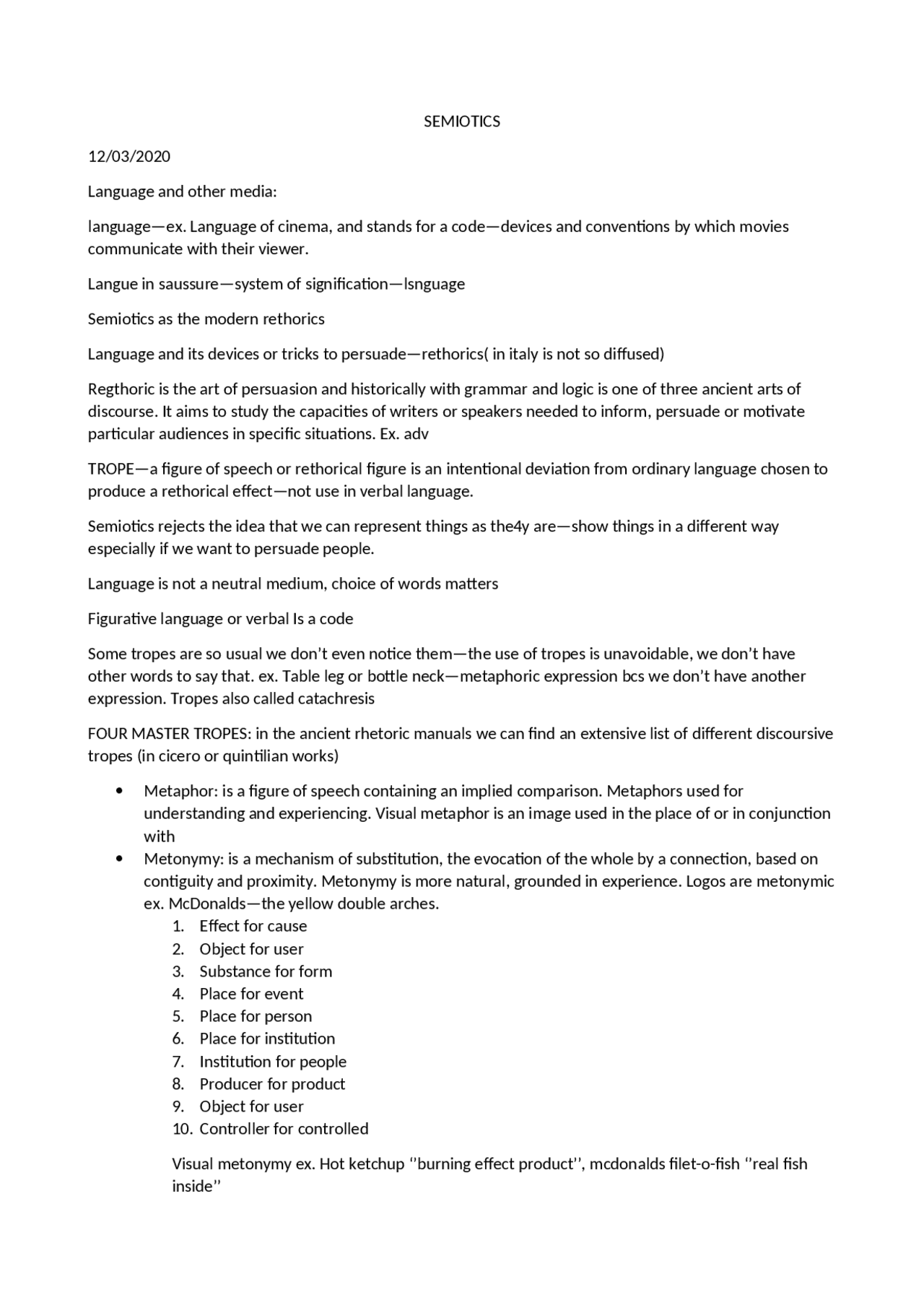 Semiotic Analysis Appunti Completi Appunti Di Semiotica Della