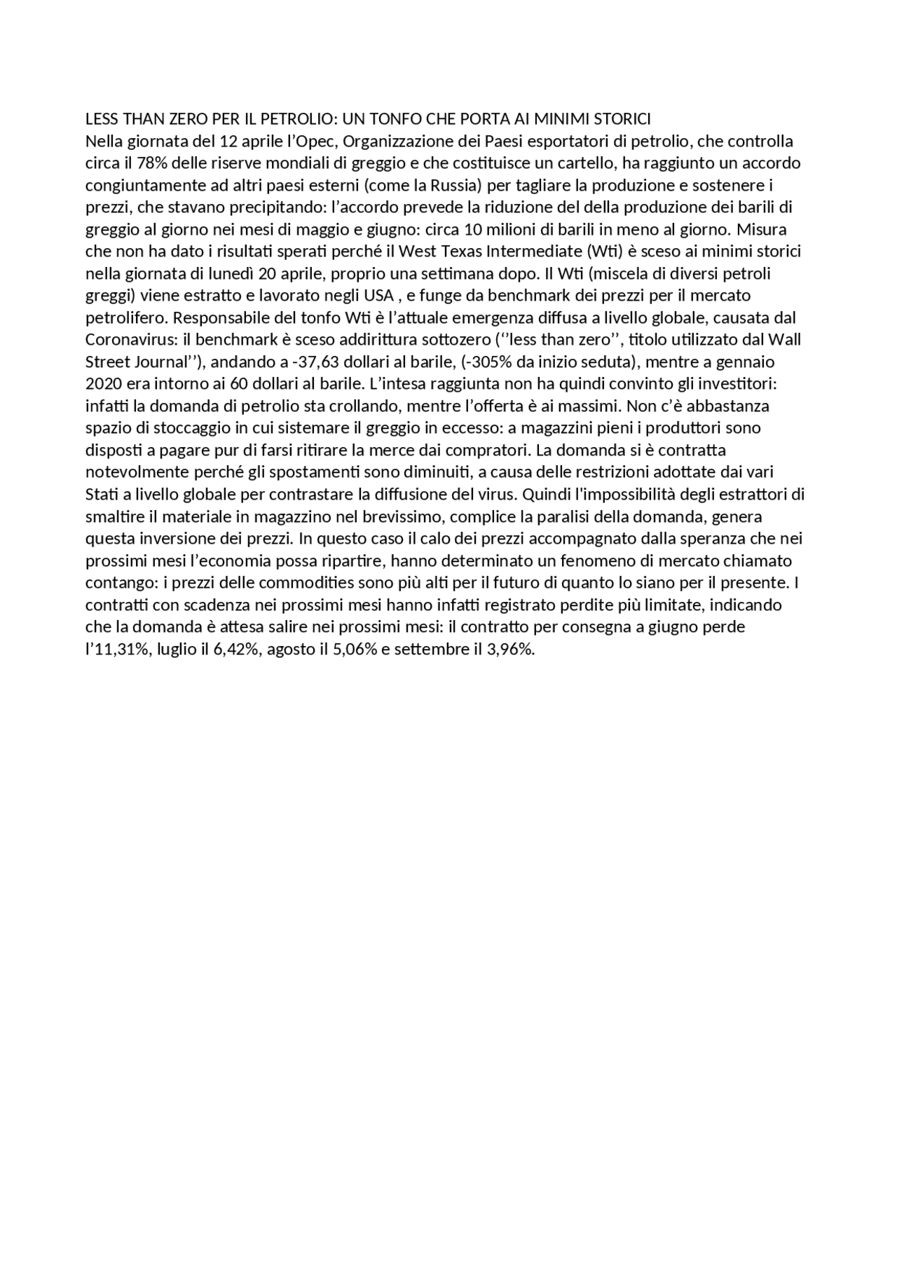 Crollo del prezzo del petrolio - Docsity Crollo del prezzo del petrolio - Docsity