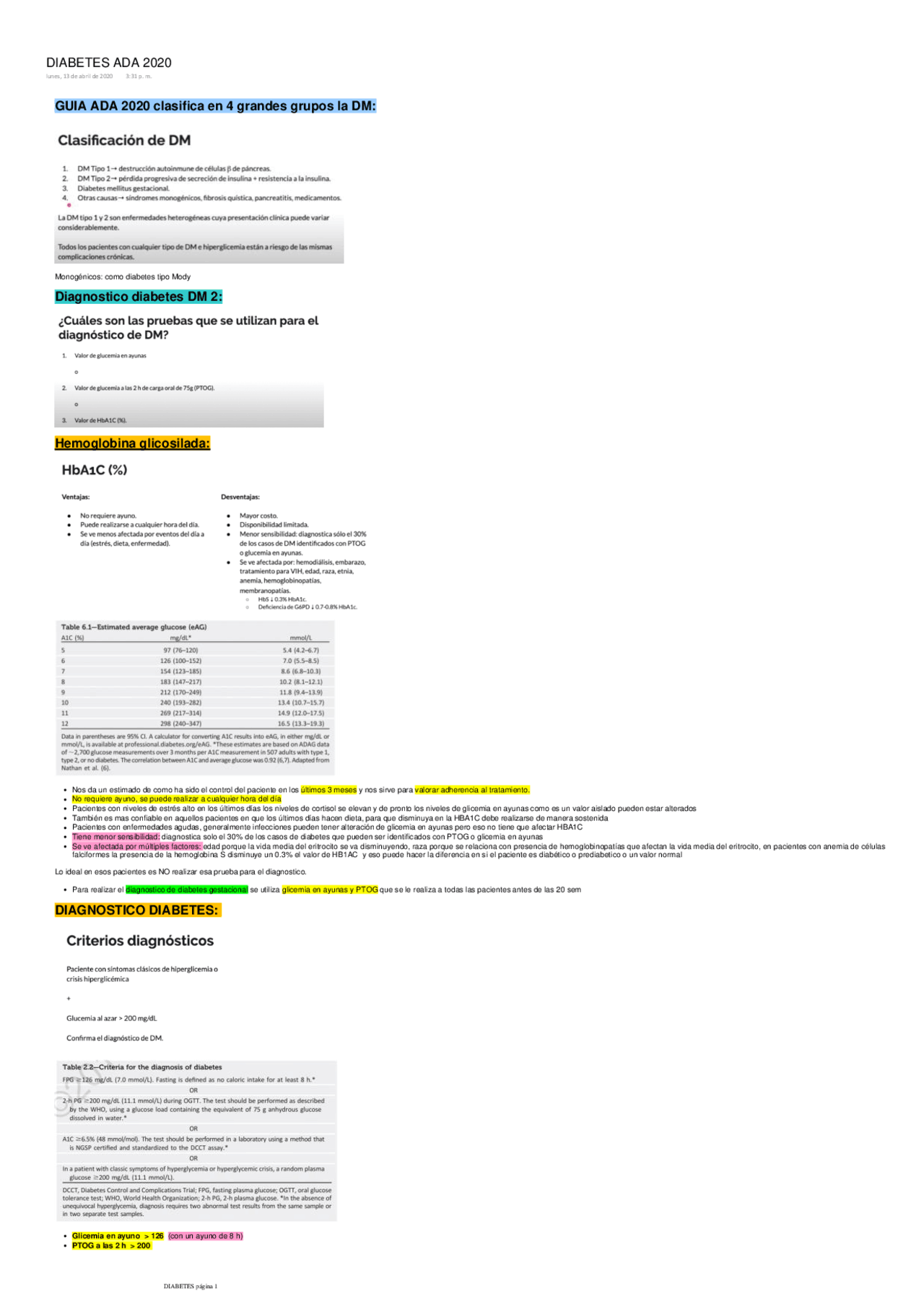 RESUMEN GUIA ADA 2020 - Docsity