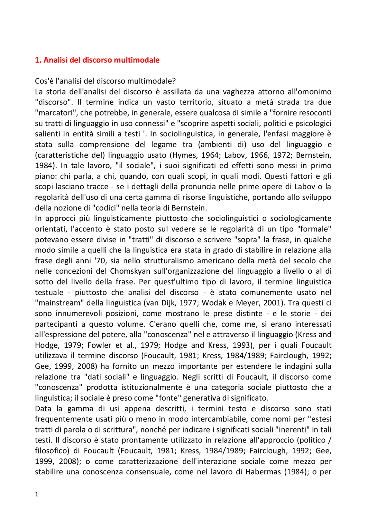 Traduzione Testo 1 Per Lesame Di Multimodal Discourse Analysis Docsity