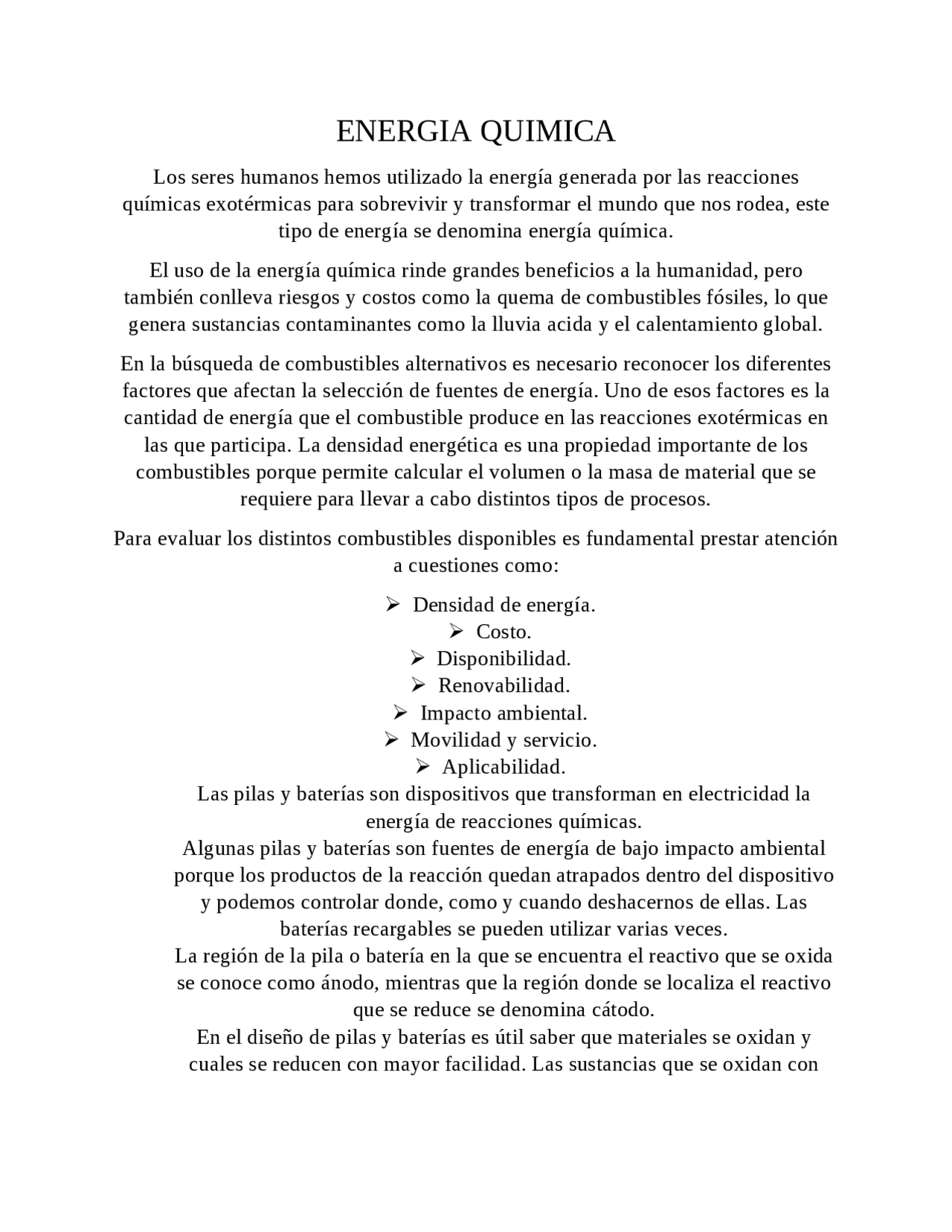 La energía química en el planeta - Docsity