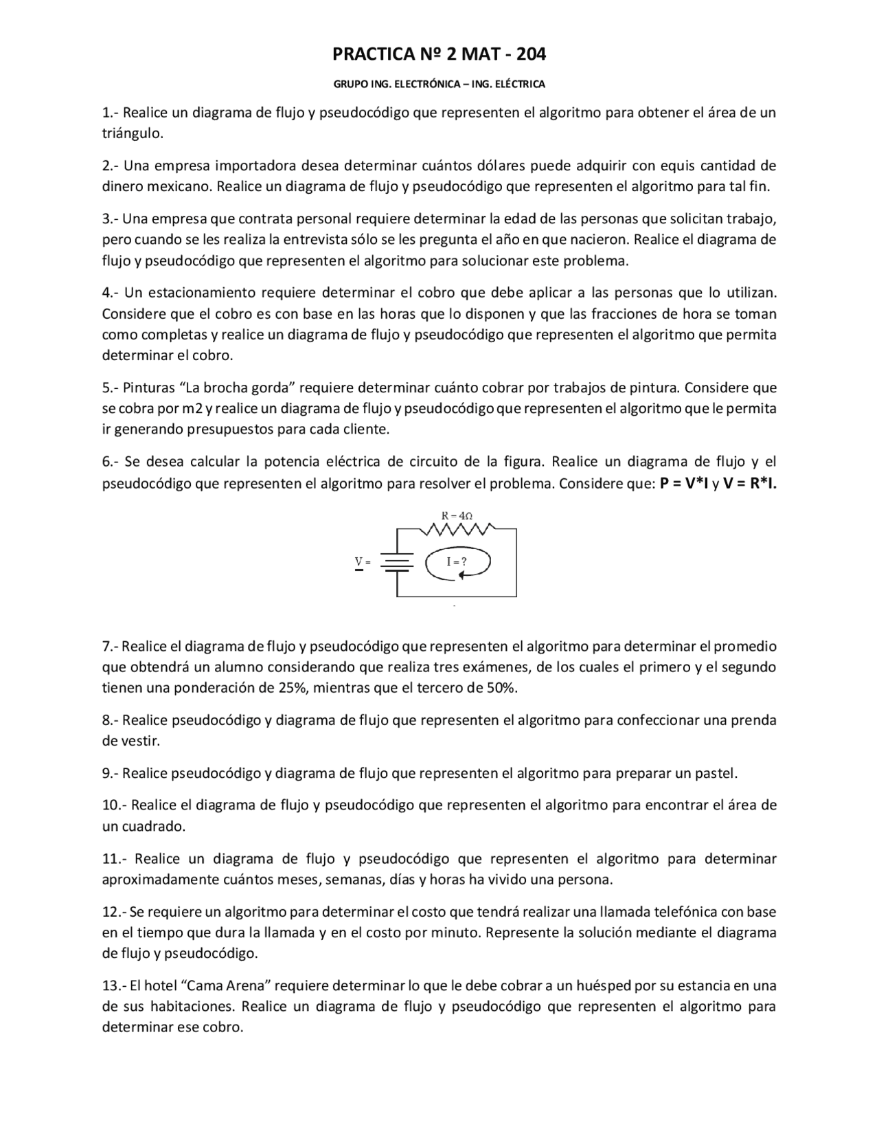 Ejercicios de informatica (algoritmos) - Docsity