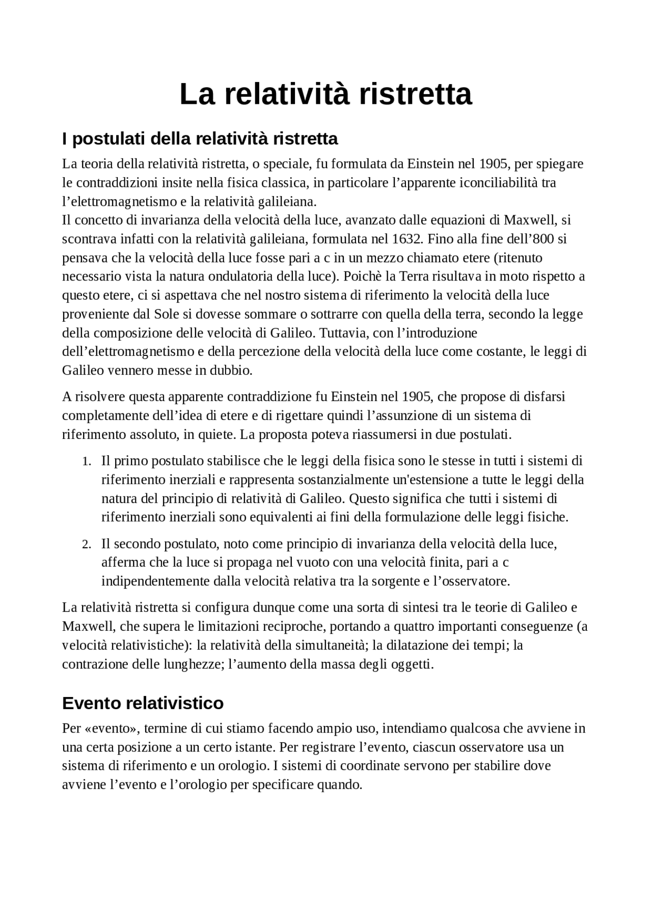 Relatività Ristretta Einstein Docsity