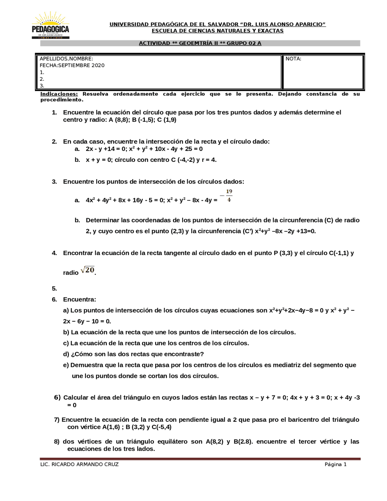Ejercicios GeometrÍa Docsity