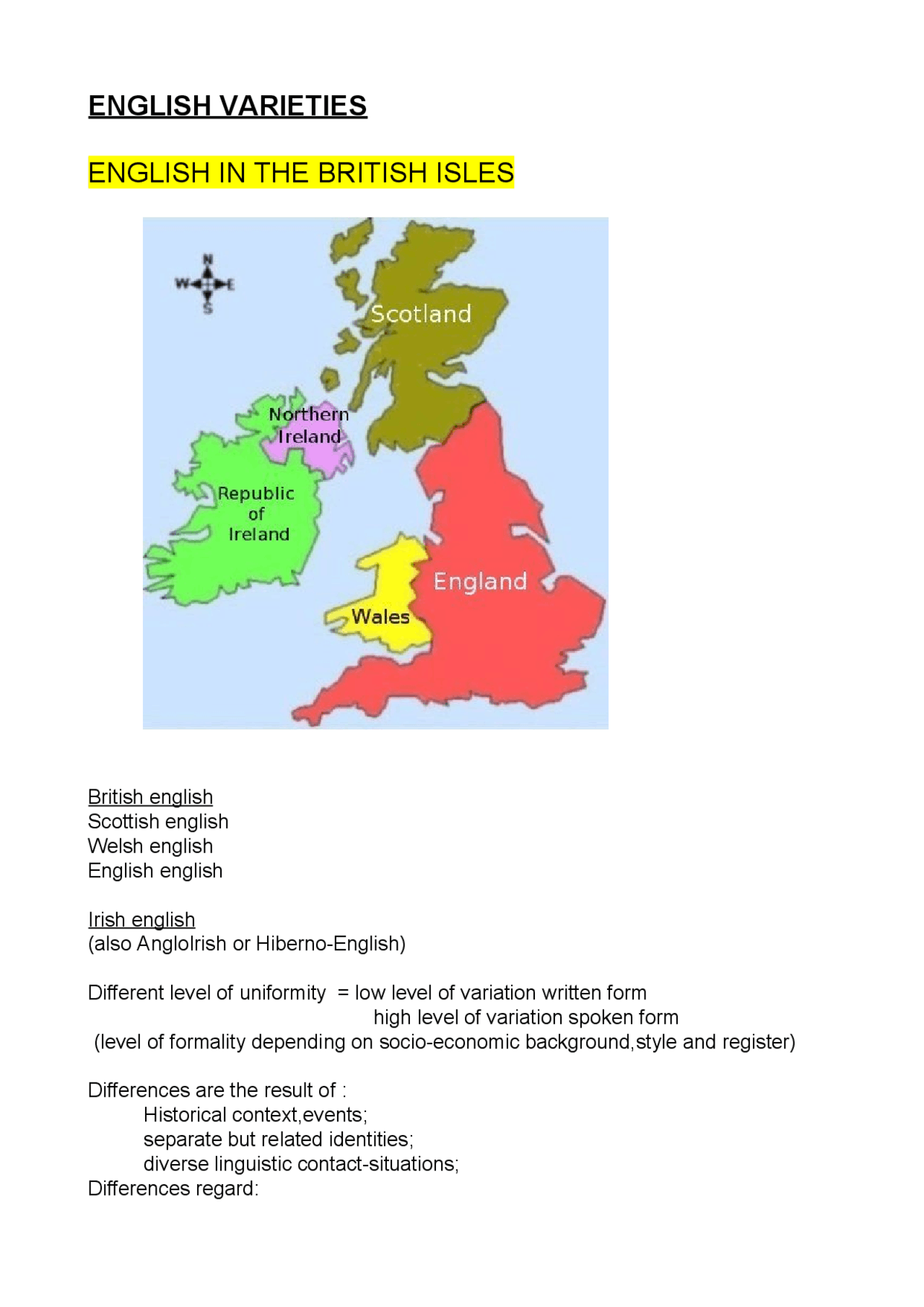 English varieties ( in the British Isles) - Docsity