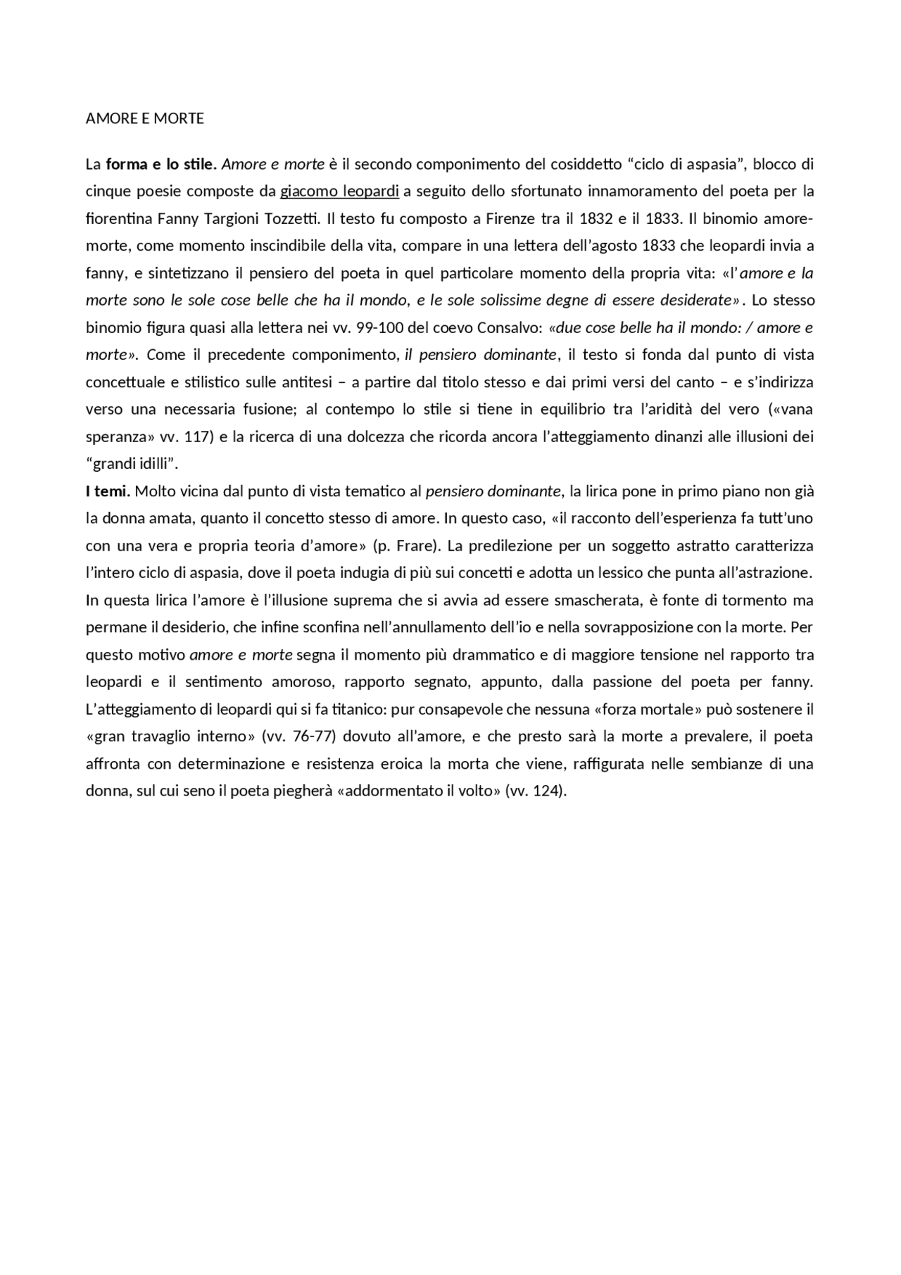 Amore e Morte (Leopardi) | Appunti di Letteratura | Docsity