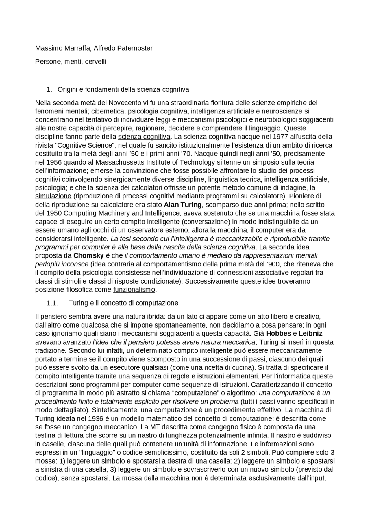 Persone Menti Cervelli Riassunto Docsity