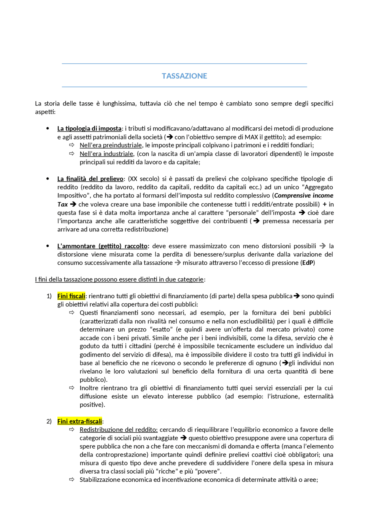 Tassazione Introduzione Docsity