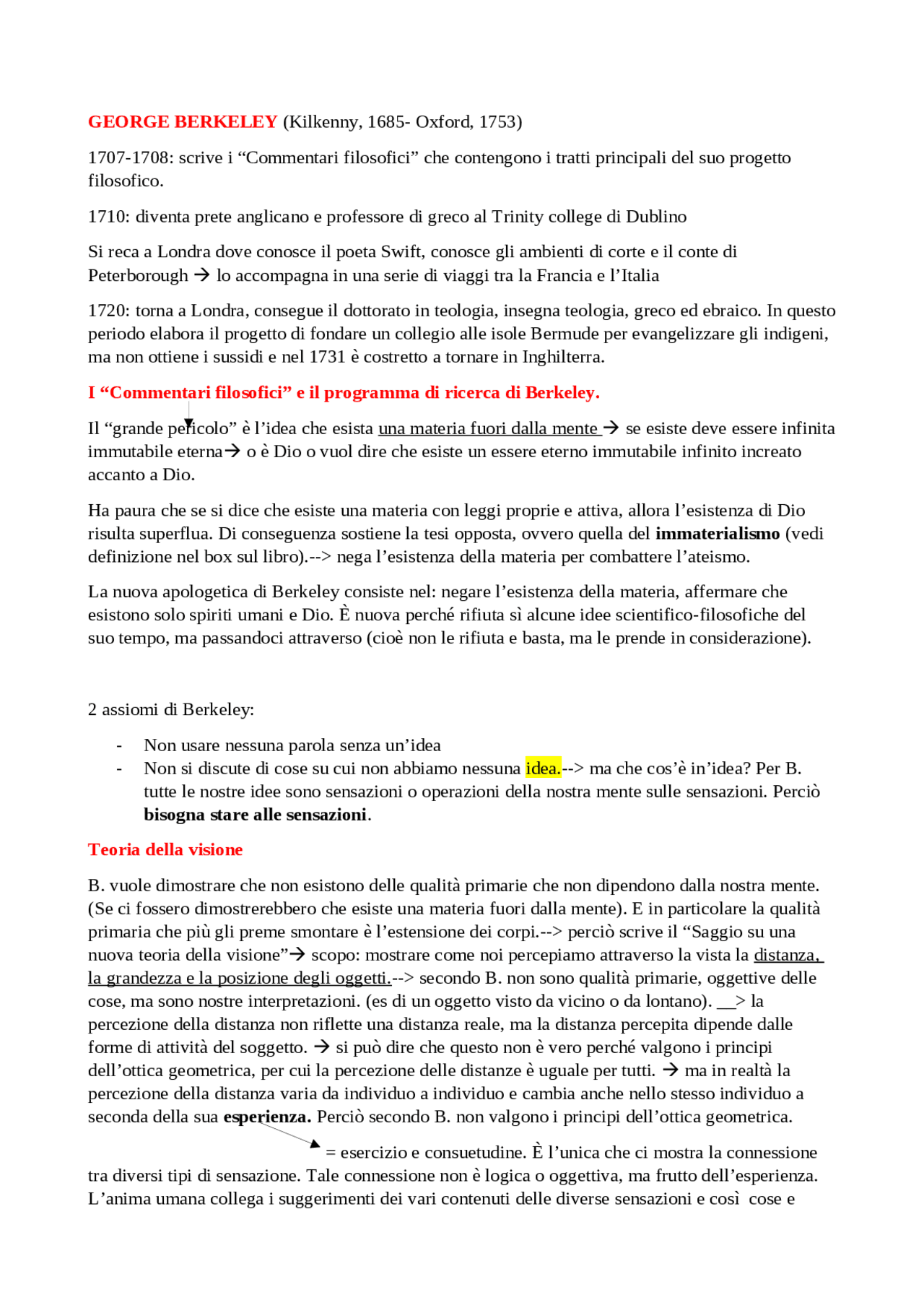 Vita e opere di George Berkeley - Docsity