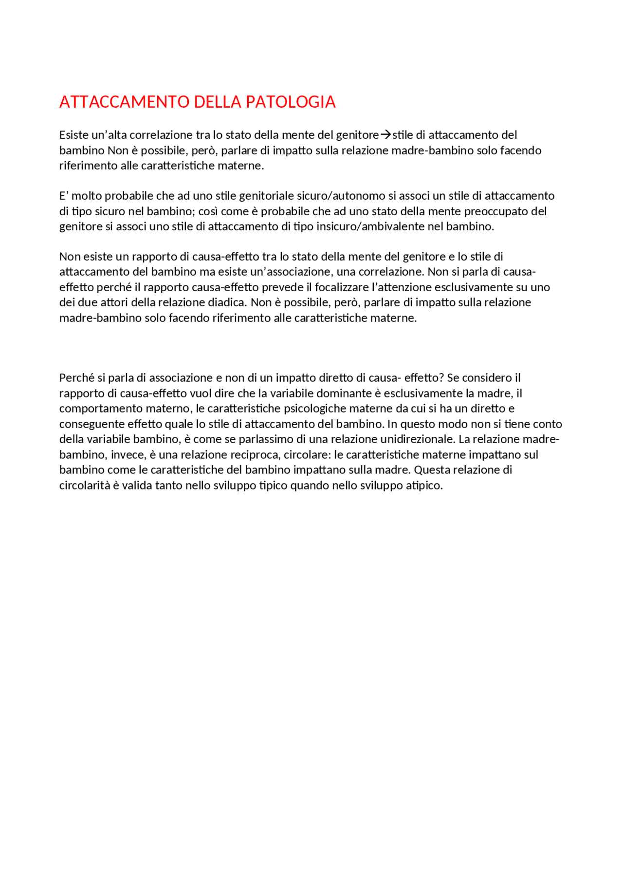Attaccamento Nello Sviluppo Atipico Docsity