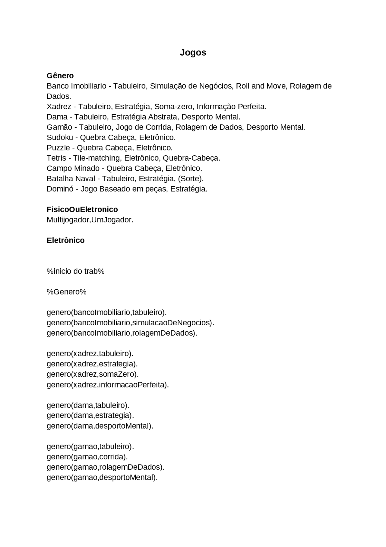 Trabalho Em Prolog Com Tema Jogos Docsity