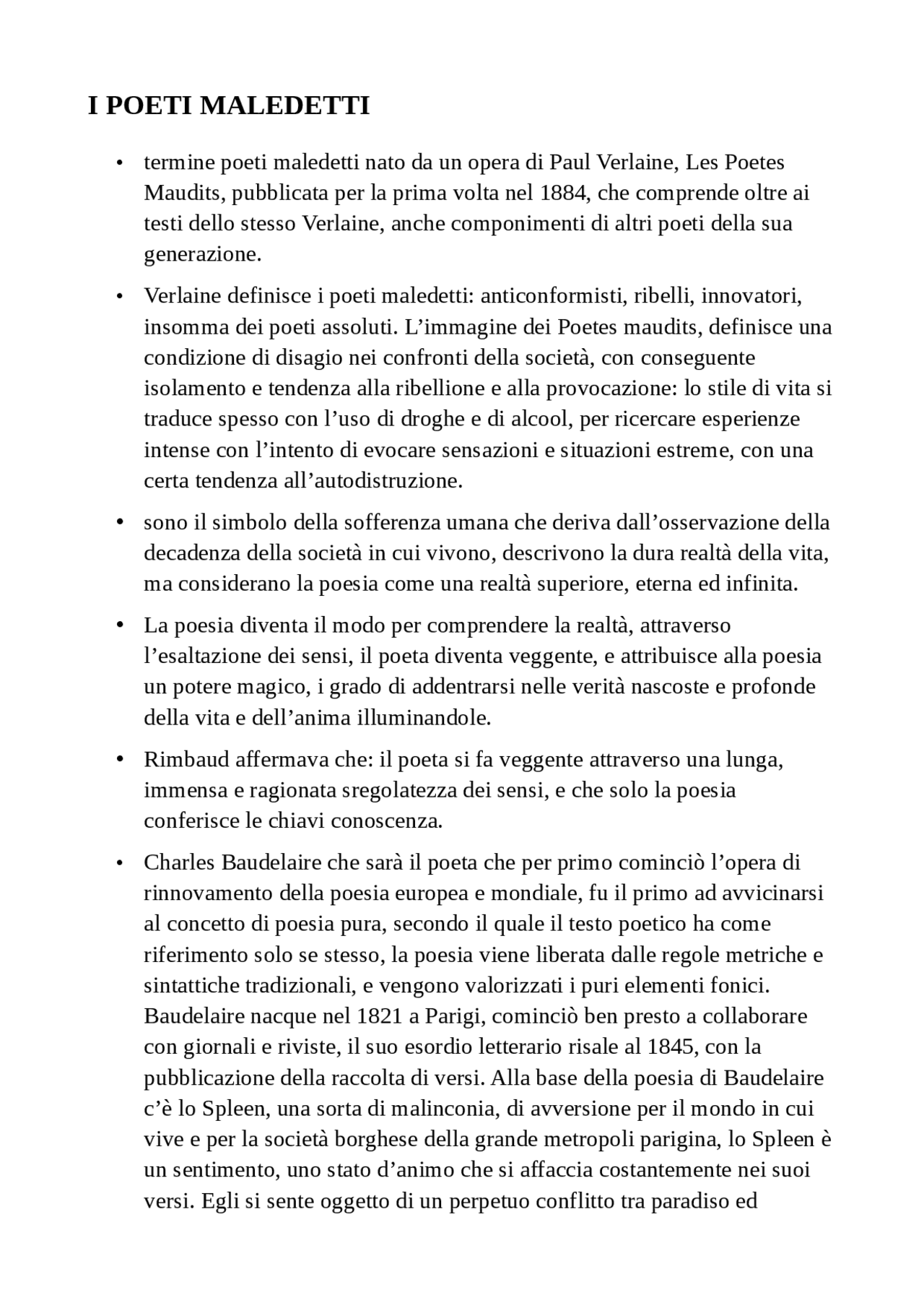 I Poeti Maledetti Riassunto Docsity