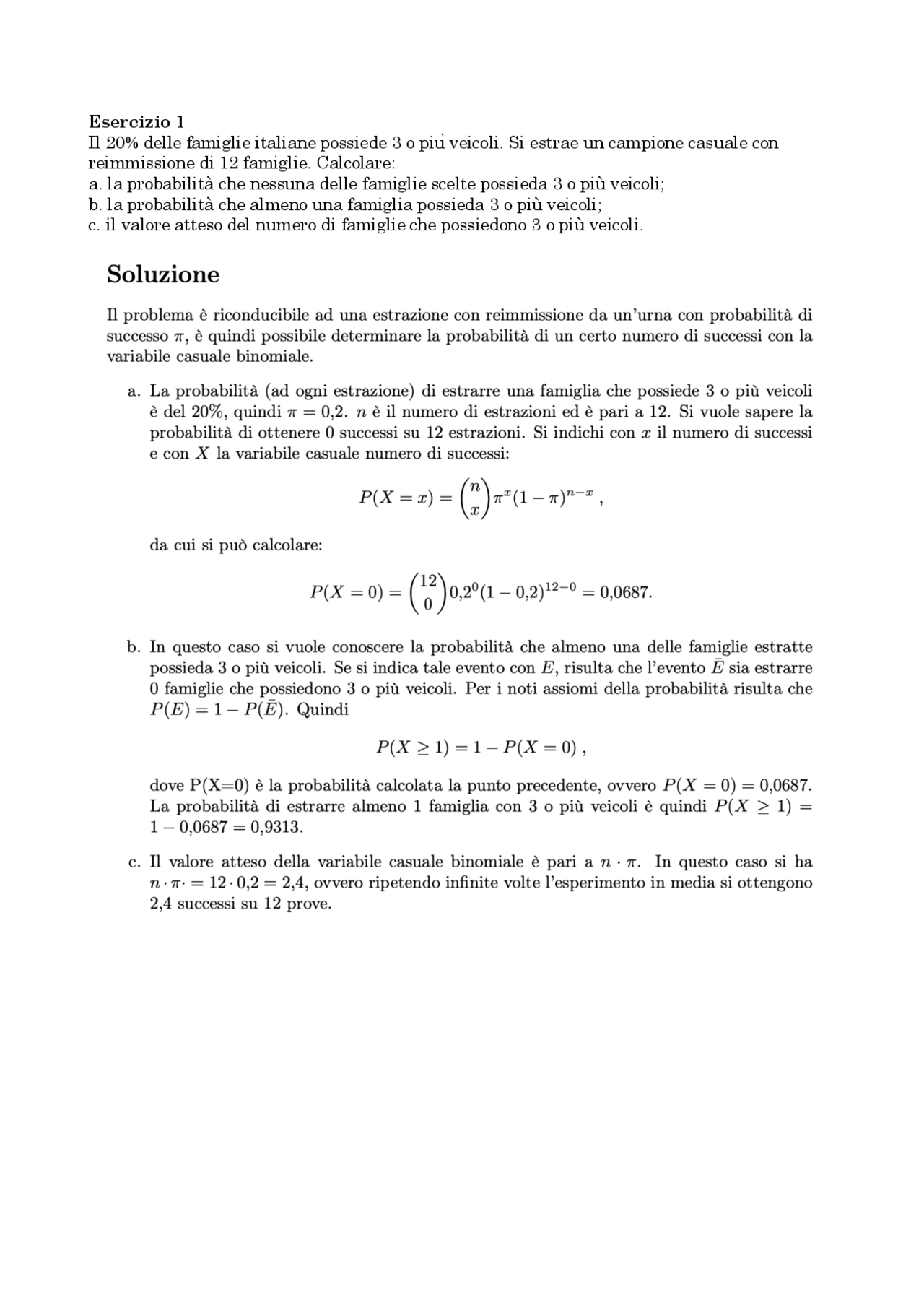 Esercizi probabilità statistica | Esercizi di Statistica | Docsity