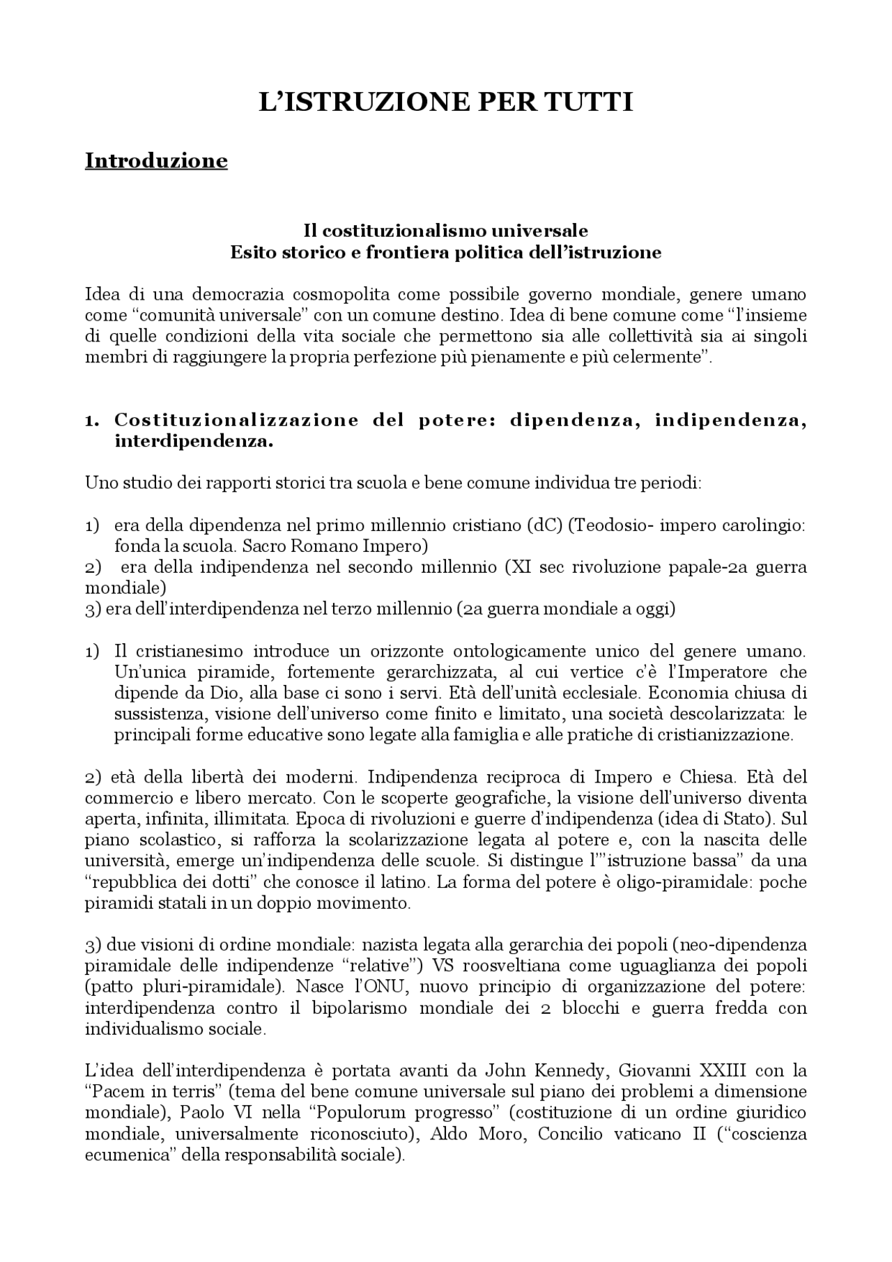 Riassunto Libro Listruzione Per Tutti Docsity