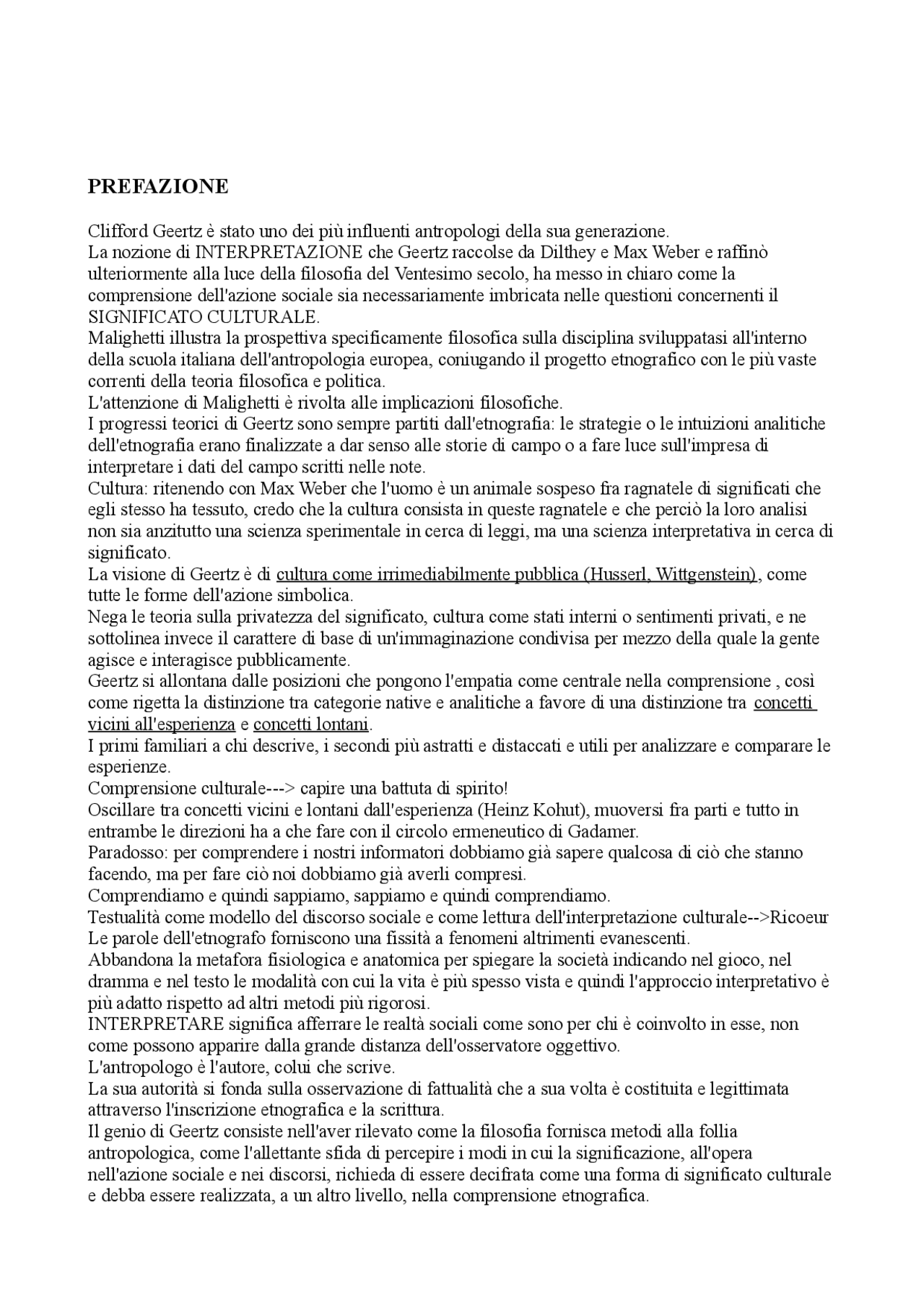 Riassunto Clifford Geertz Malighetti Docsity
