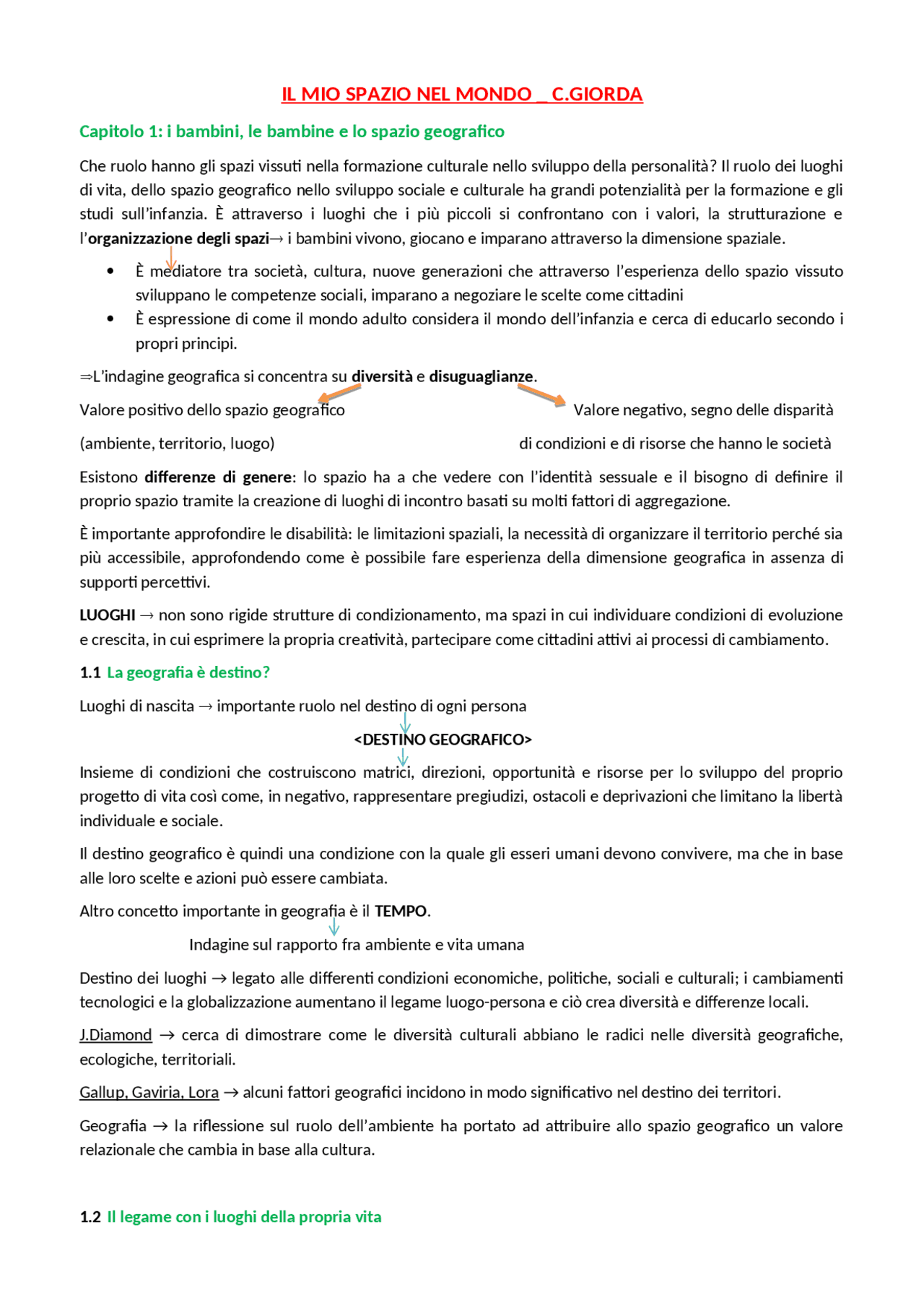 Il Mio Spazio Nel Mondo C Giorda Docsity