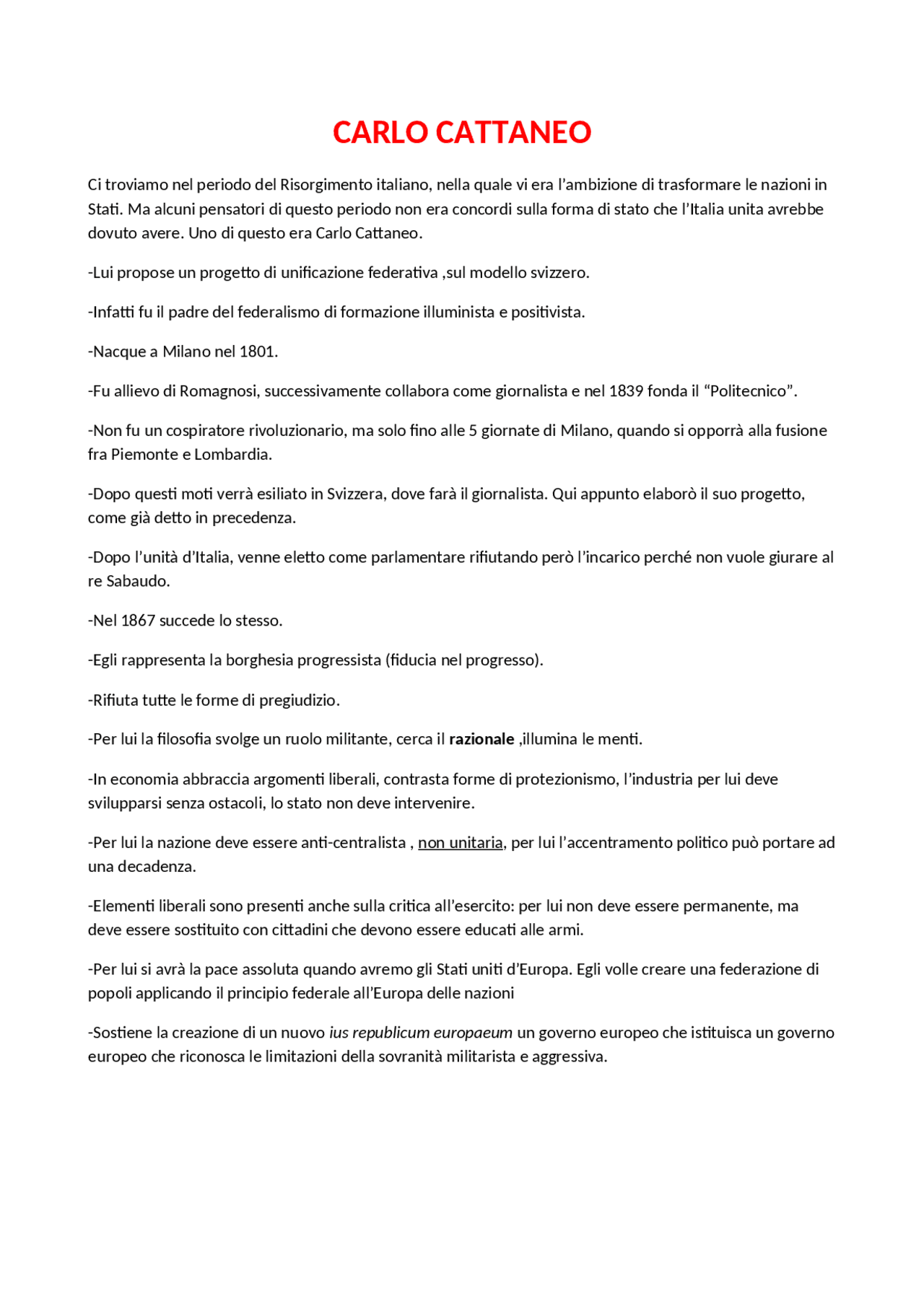 Carlo Cattaneo Riassunto Docsity