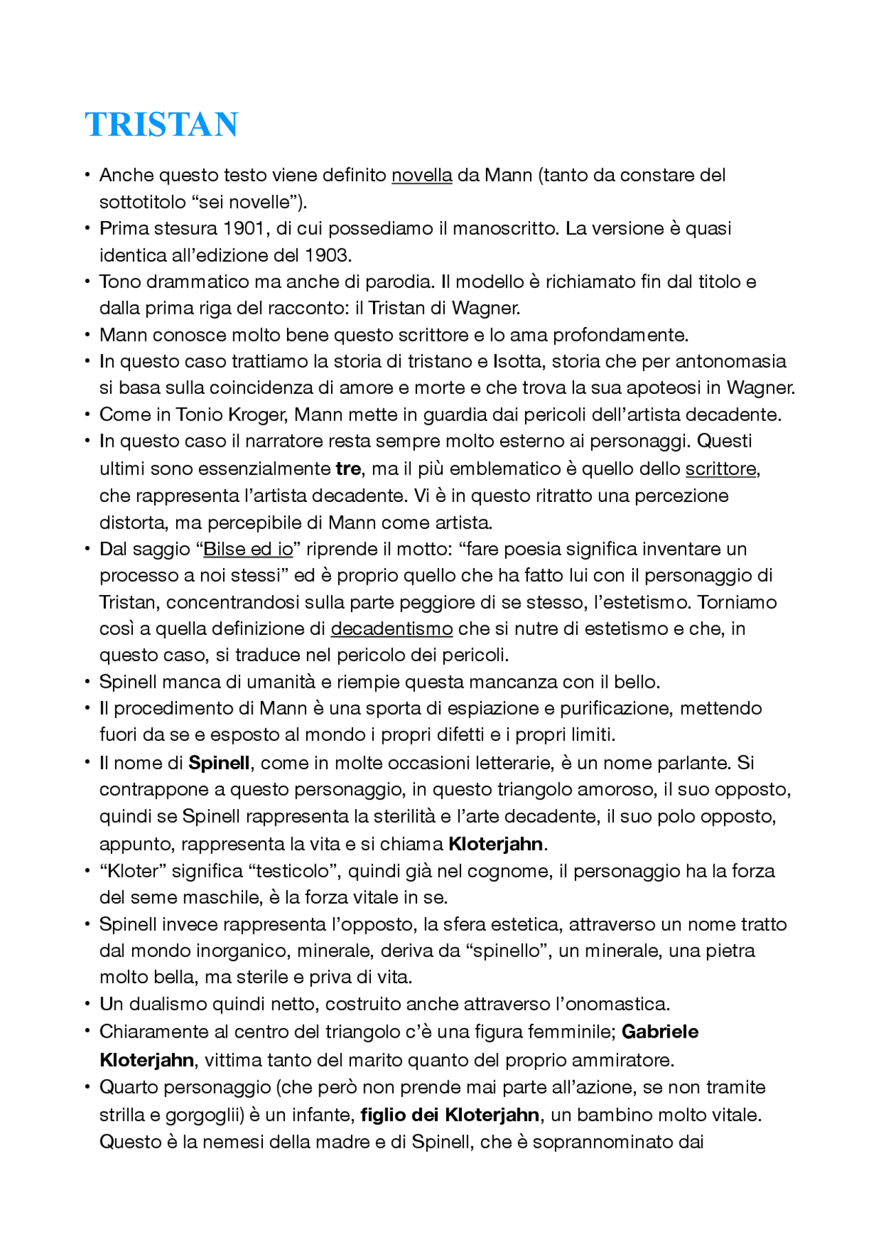 Appunti Tristan Thomas Mann Appunti Di Letteratura Tedesca Docsity