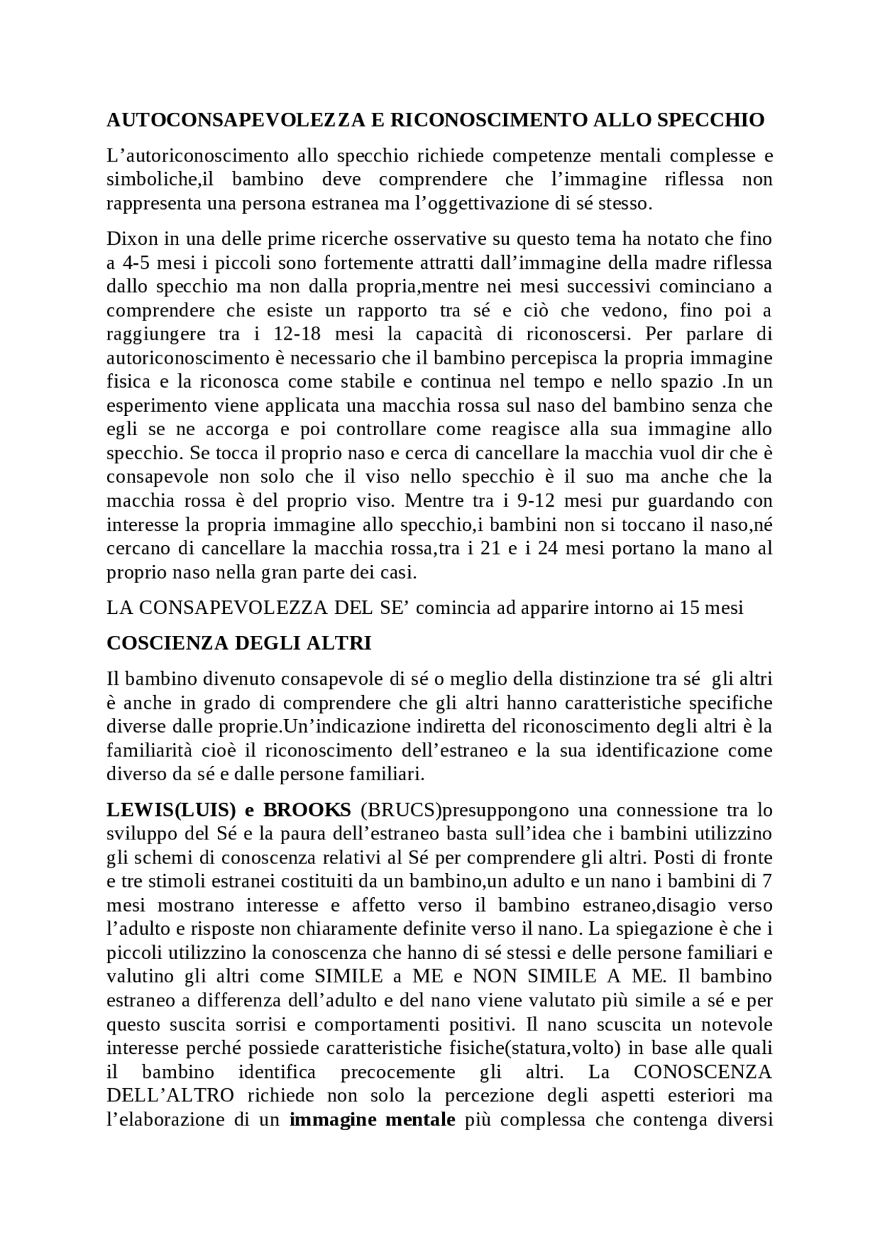 Autoconsapevolezza E Riconoscimento Allo Specchio Docsity