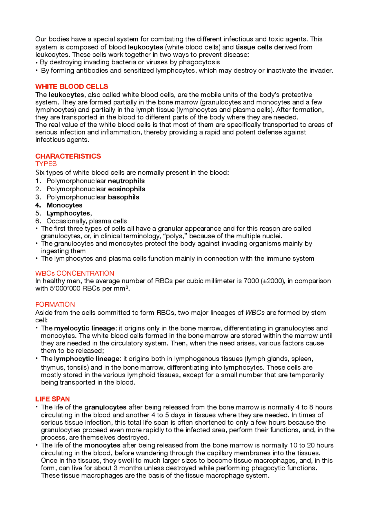 WHITE BLOOD CELLS: types, charachteristics, physiology and functions ...