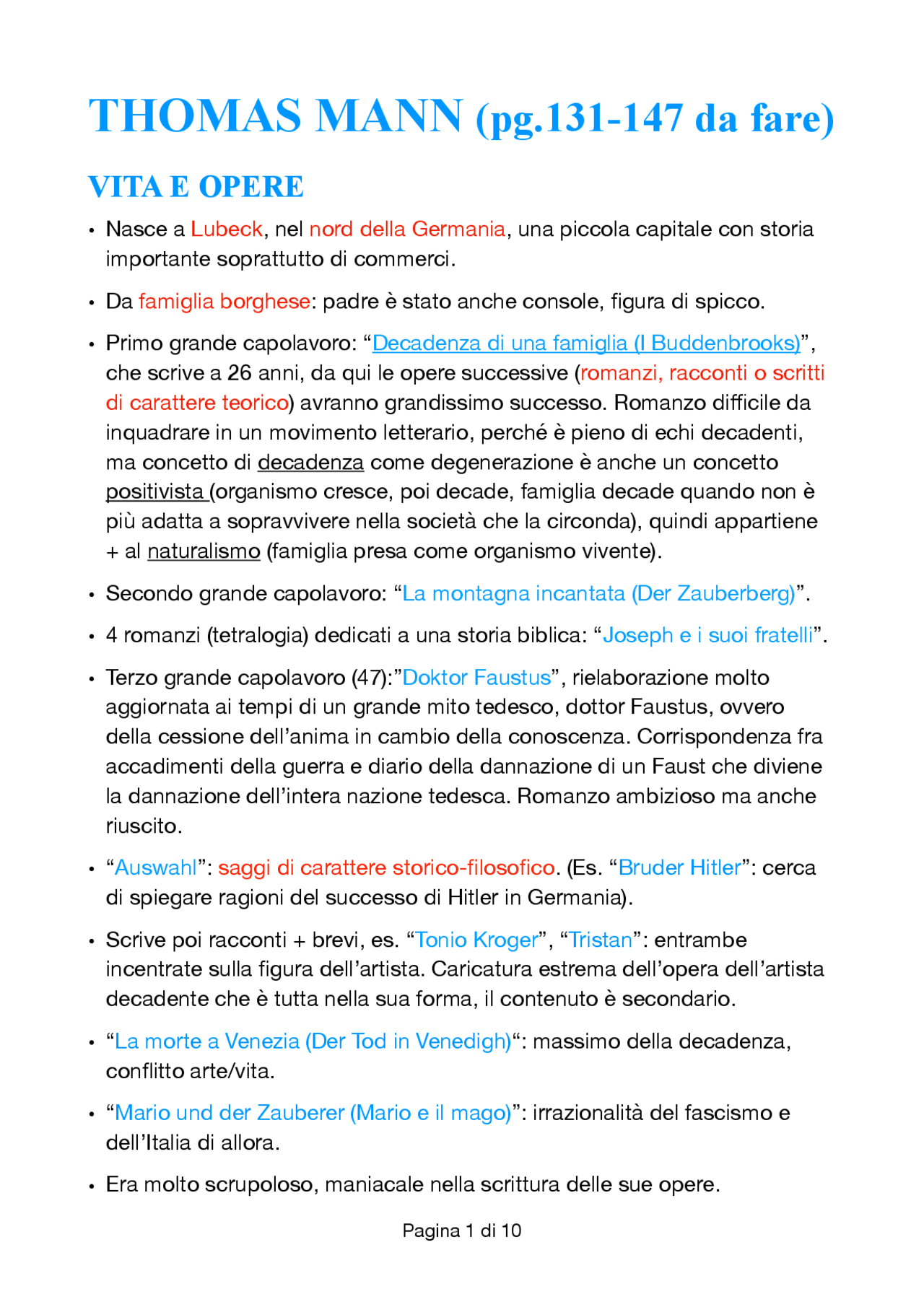 Appunti Tonio Kroger Thomas Mann Docsity