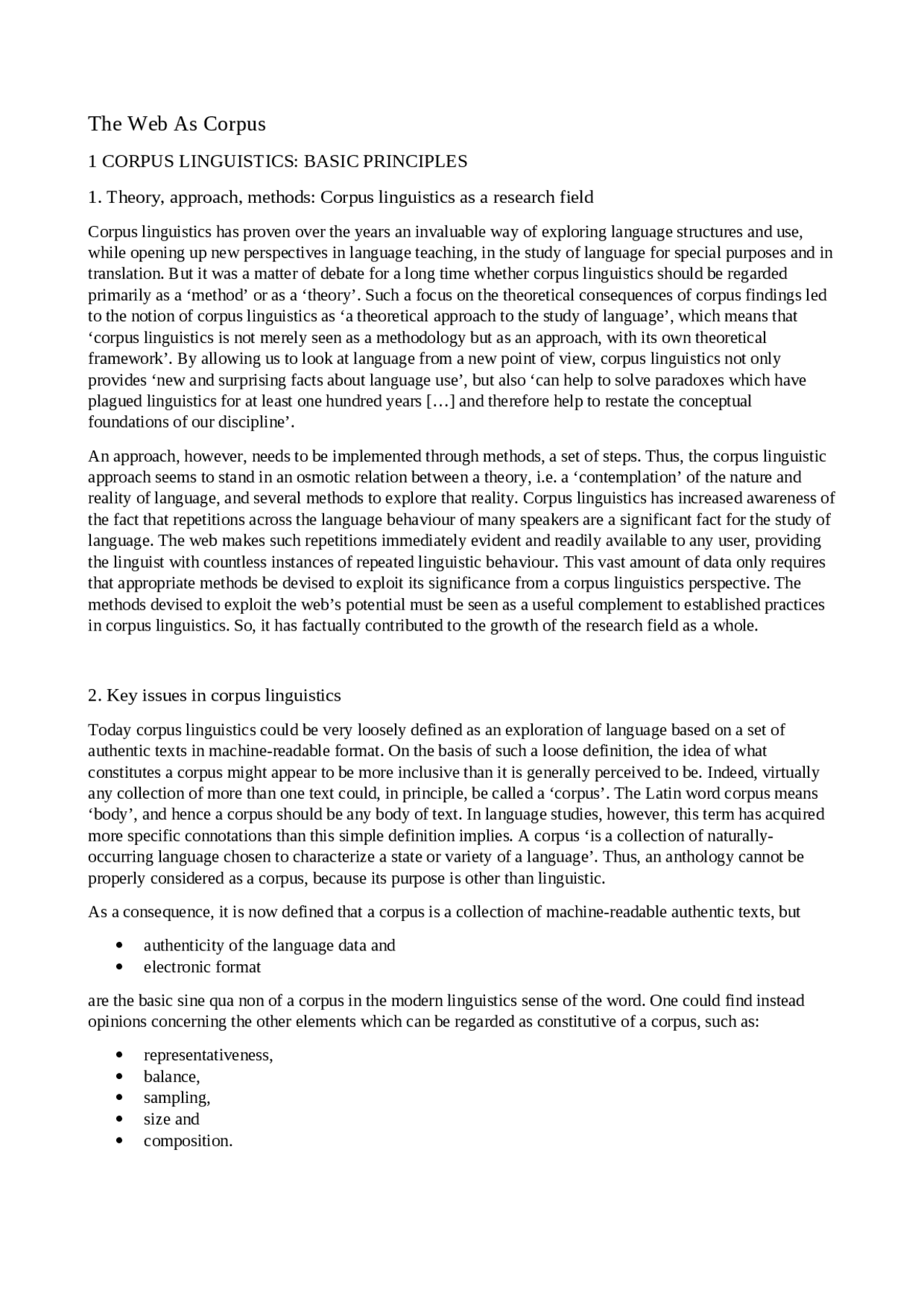 Web as Corpus, Theory and Practice - Docsity