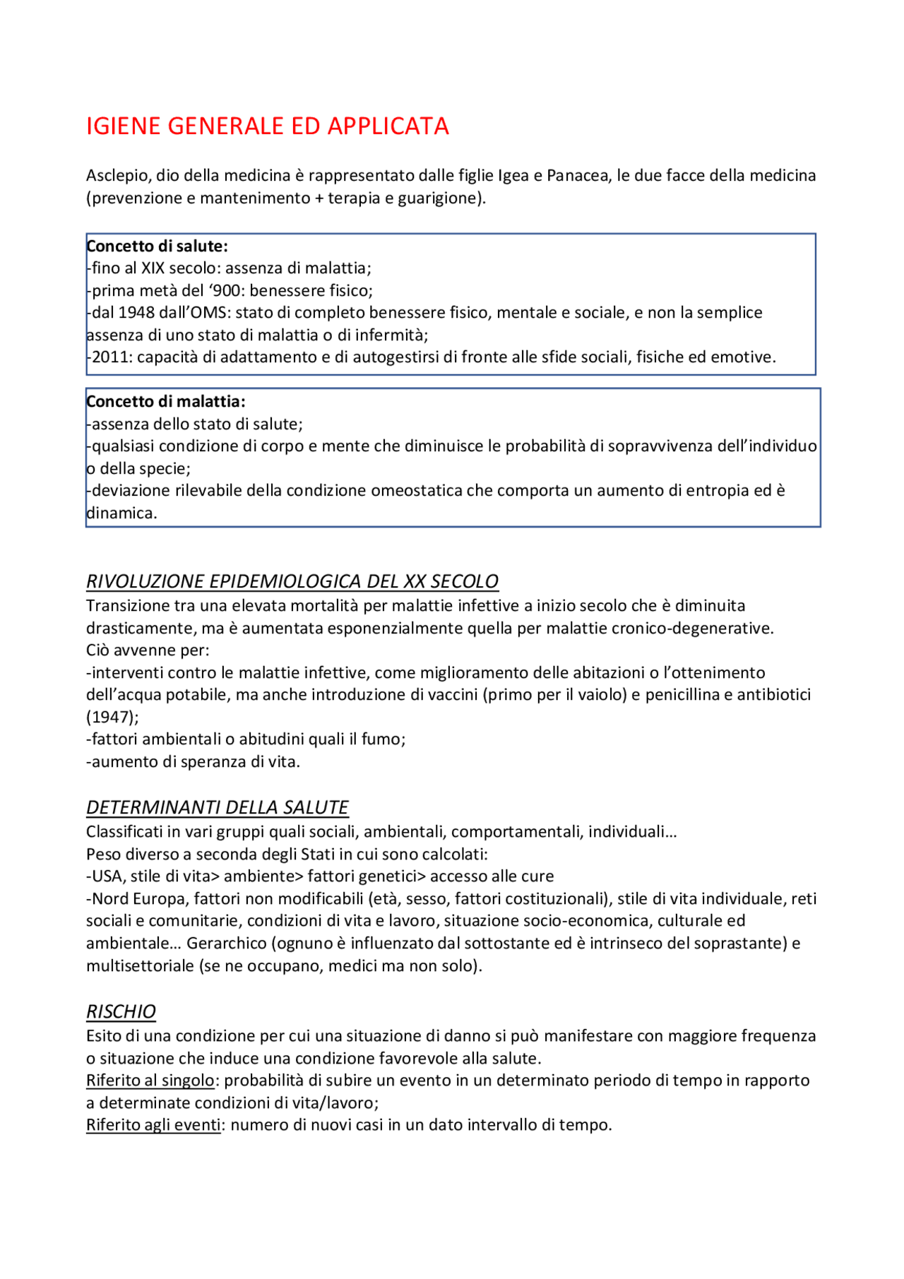 Schemi Di Igiene Generale Ed Applicata Docsity