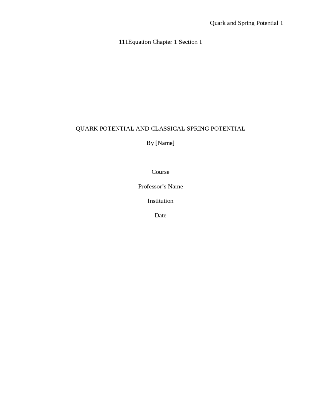 Particle Physics Comparing Quark And Spring Potential Docsity