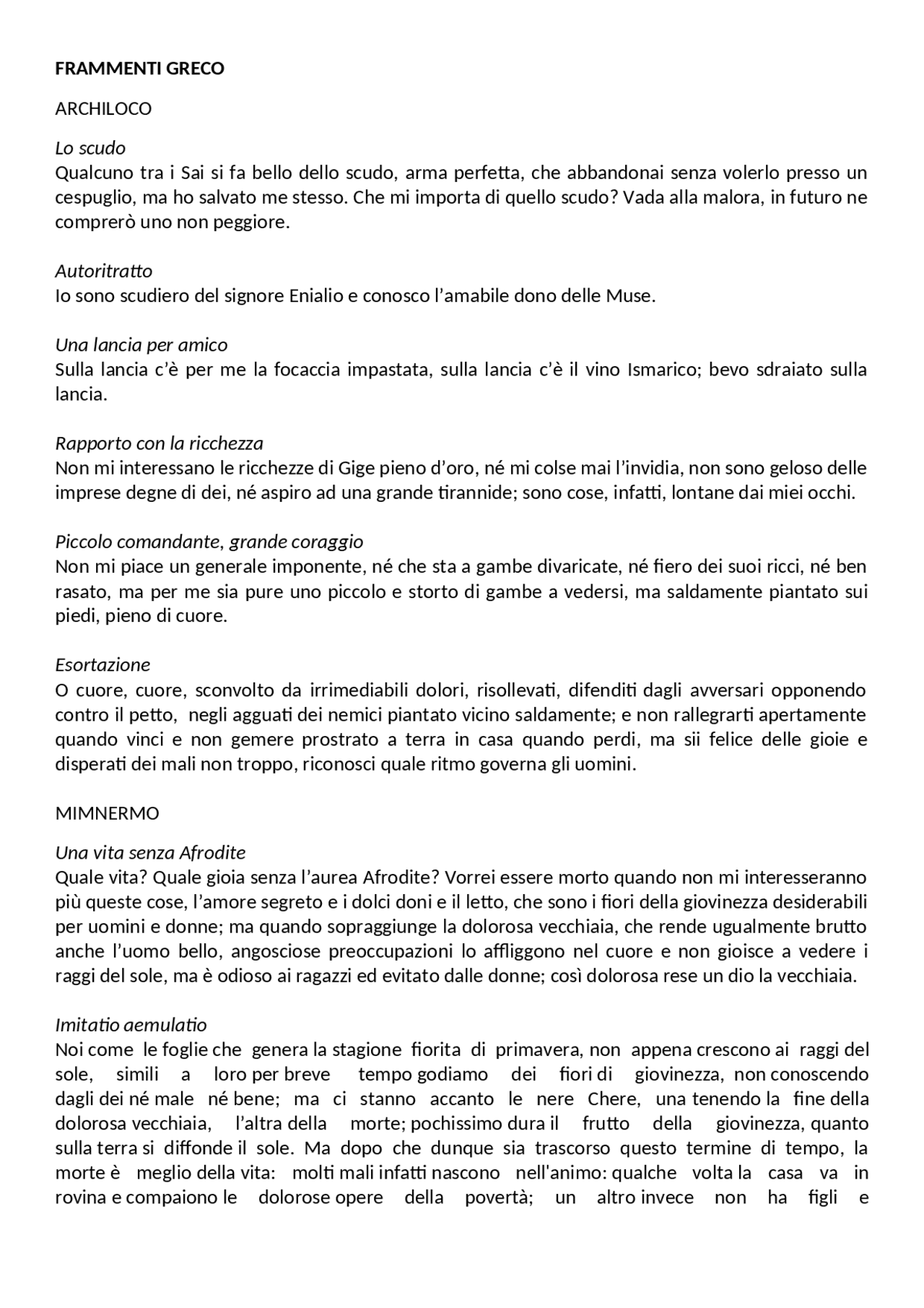 Traduzione principali lirici greci - Docsity