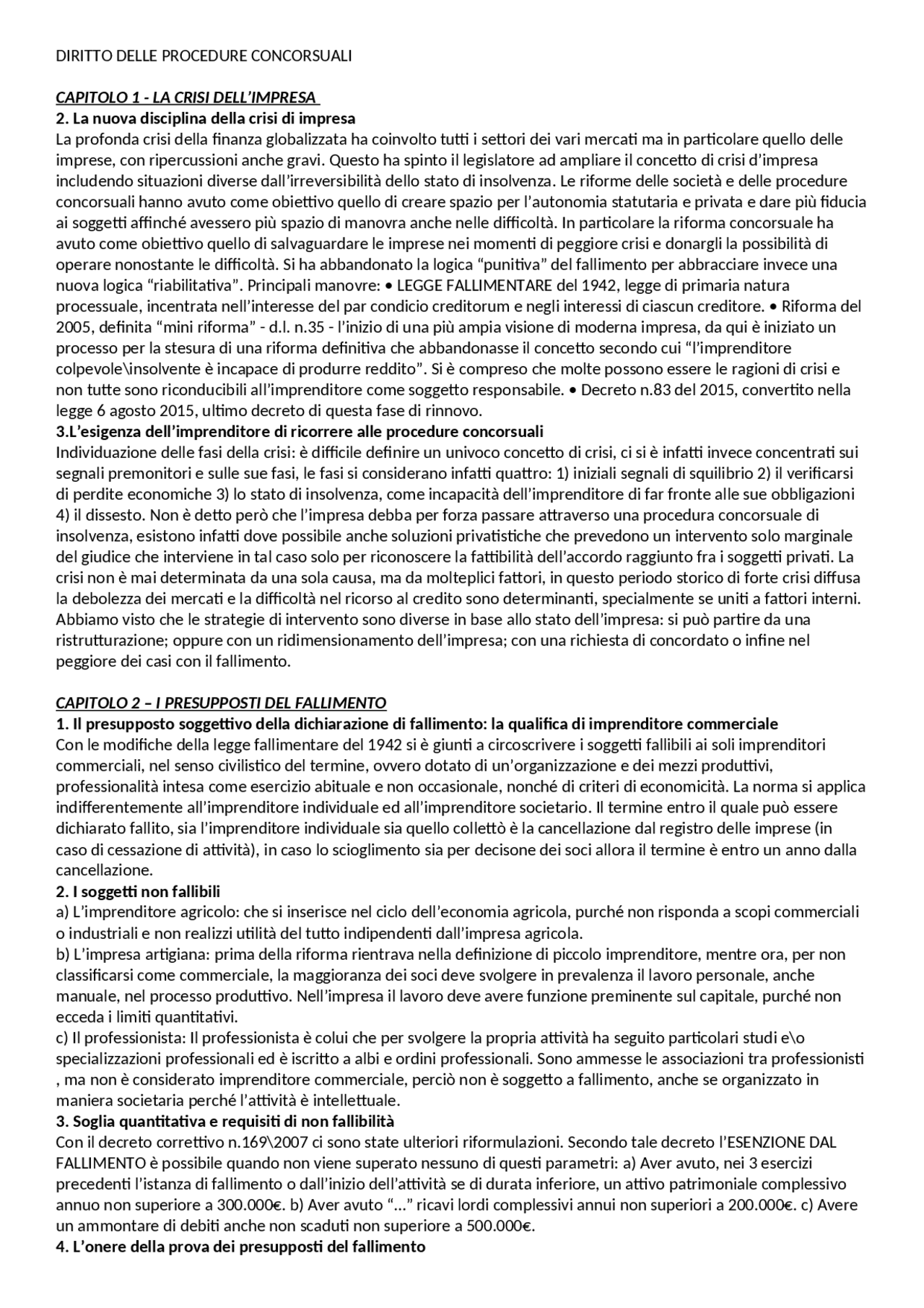 Diritto Delle Procedure Concorsuali Appunti Di Diritto Fallimentare