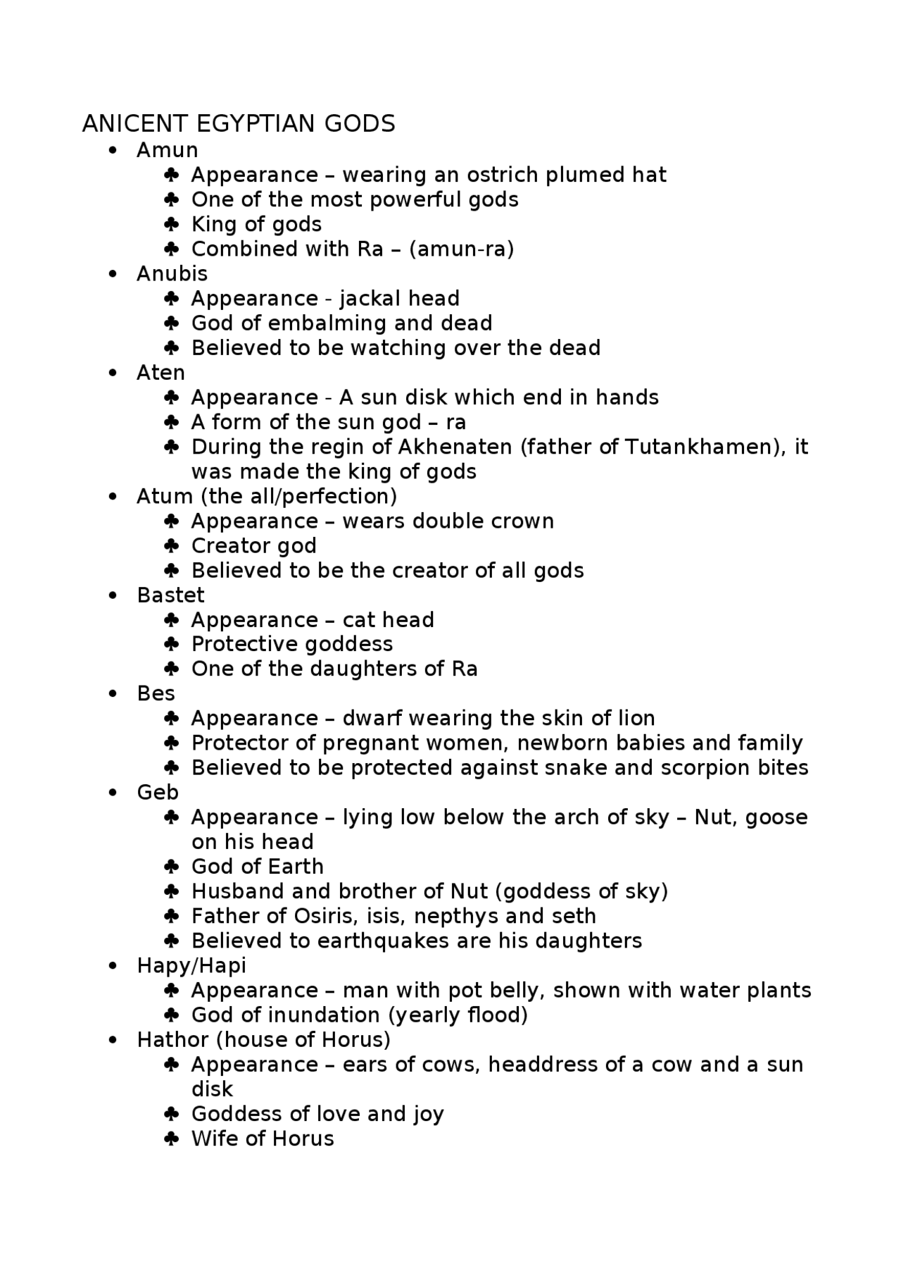 Ancient Egyptian Gods - Docsity