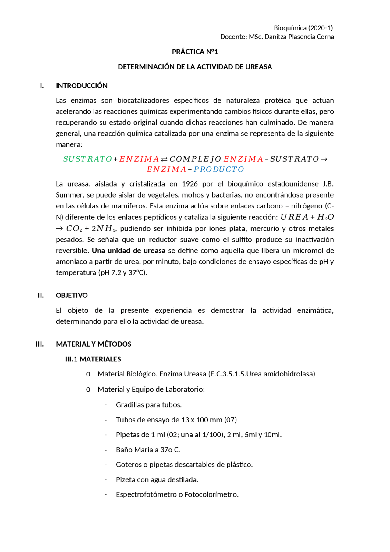 DETERMINACIÓN DE LA ACTIVIDAD DE LA UREASA | Diapositivas de Bioquímica ...