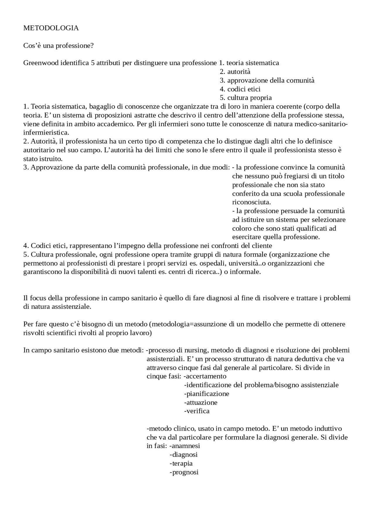 Appunti Metodologia Infermieristica Appunti Di Infermieristica Docsity