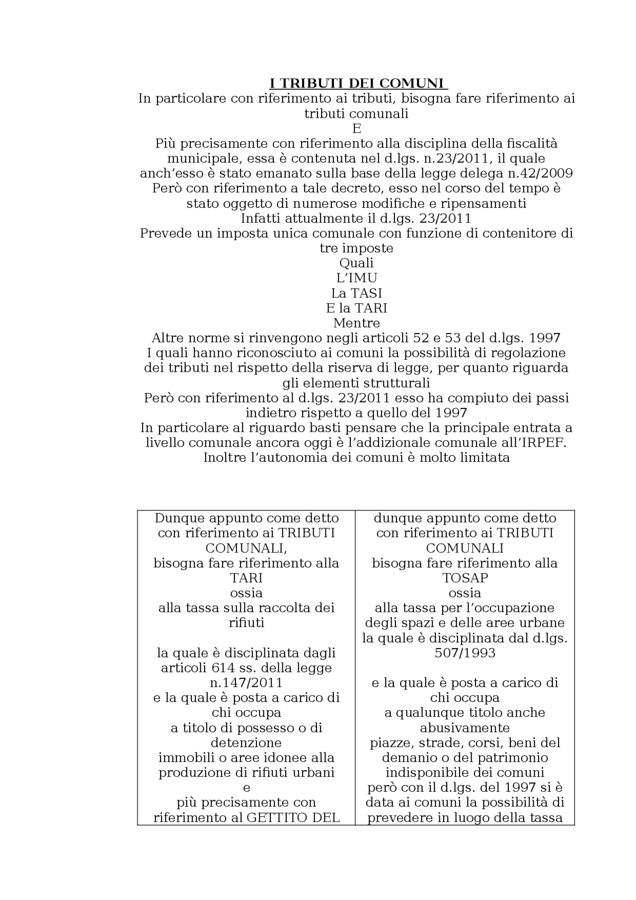 I Tributi Dei Comuni Imu Tasi Tari Docsity
