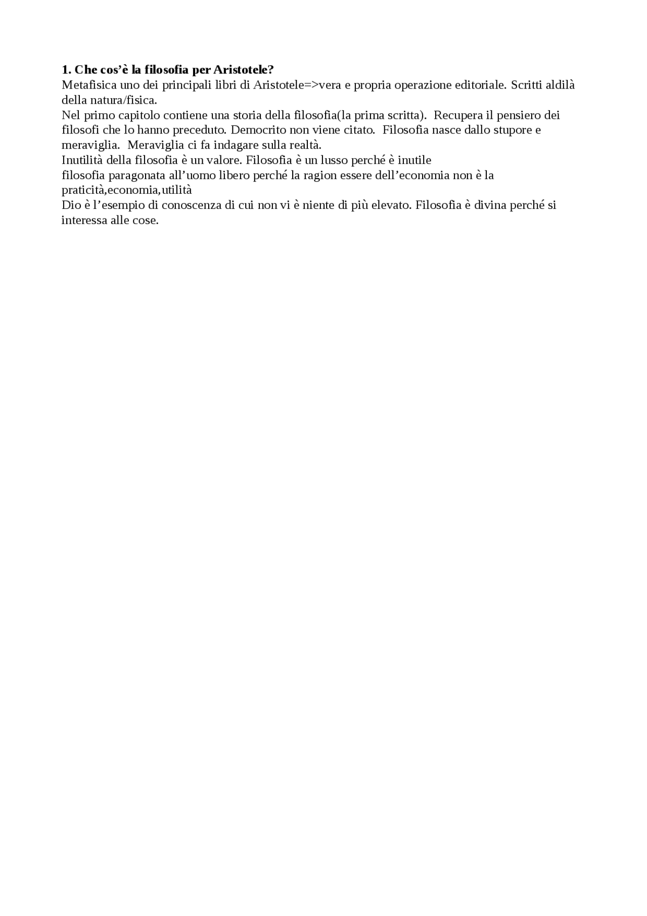 Introduzione Aristotele Cosè La Filosofia Docsity