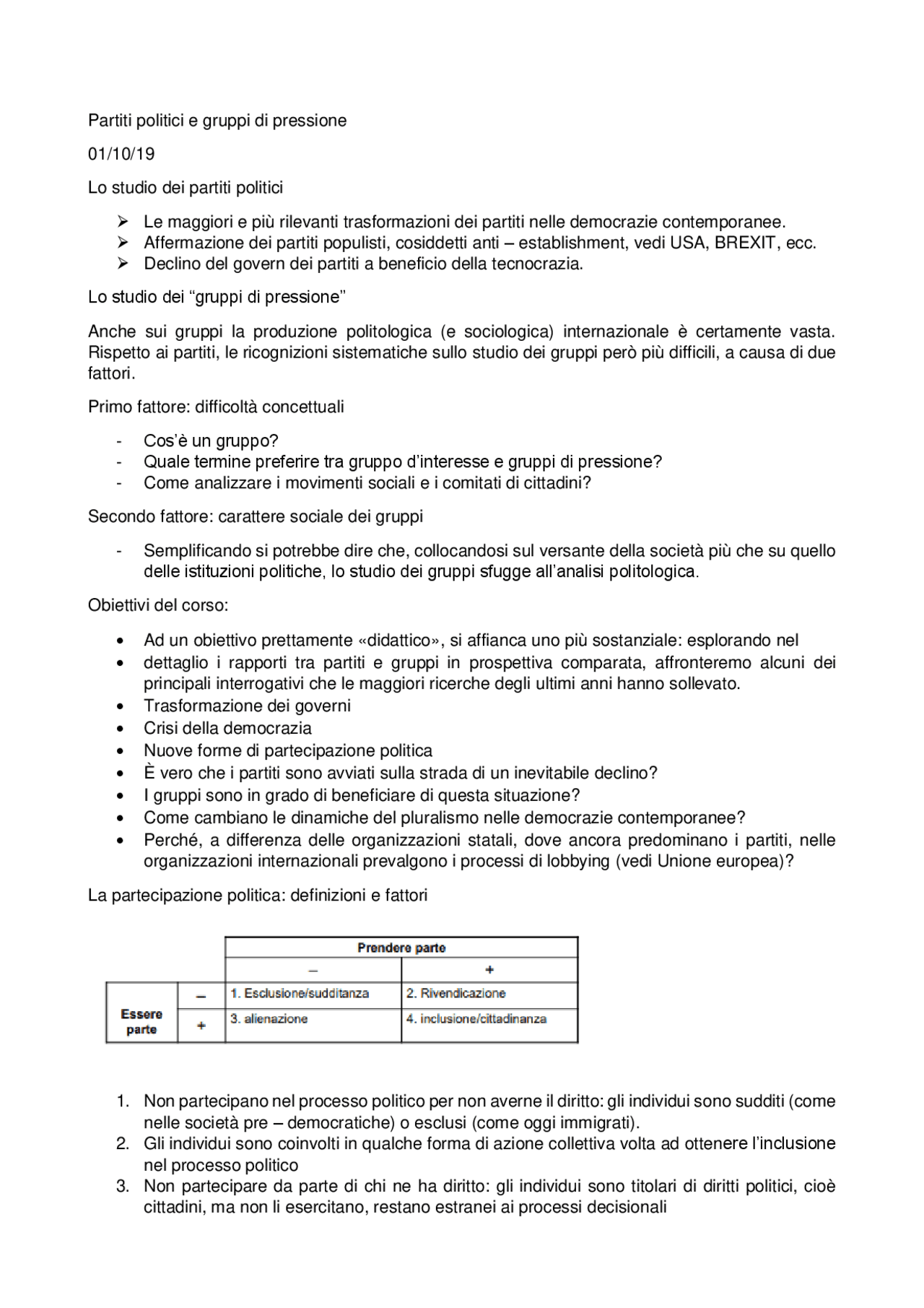 PARTITI POLITICI E GRUPPI DI PRESSIONE - COTELLESSA - Docsity