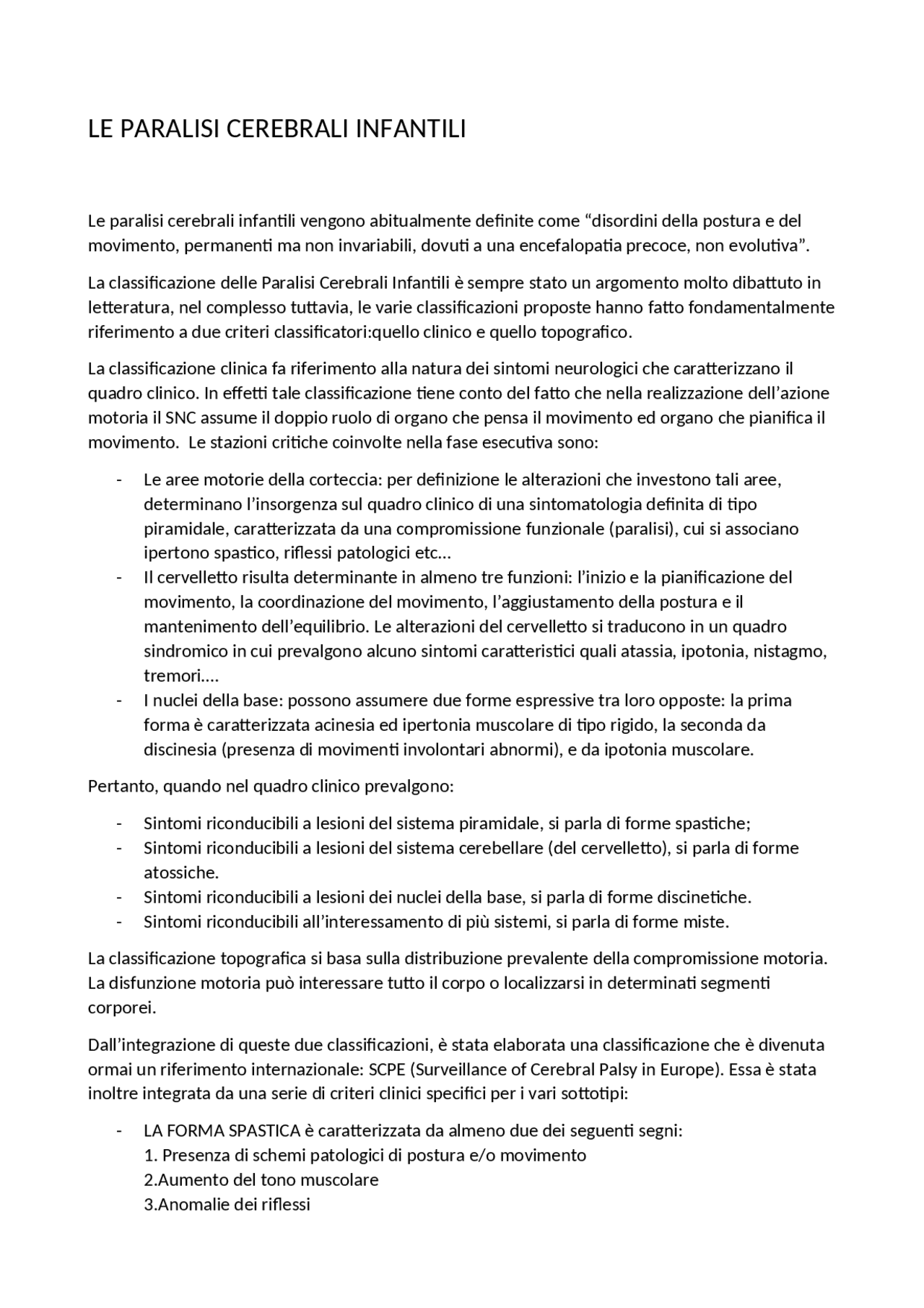 Le Paralisi Cerebrali Infantili Docsity