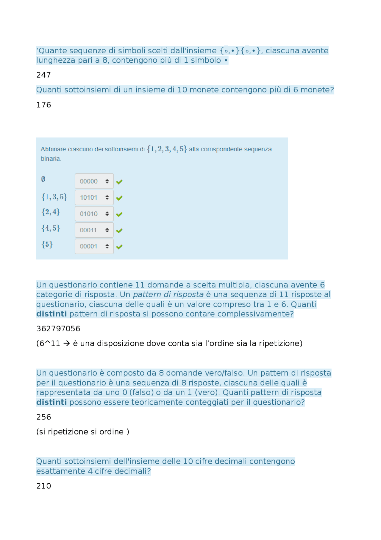 Esercizi Calcolo Combinatorio Docsity