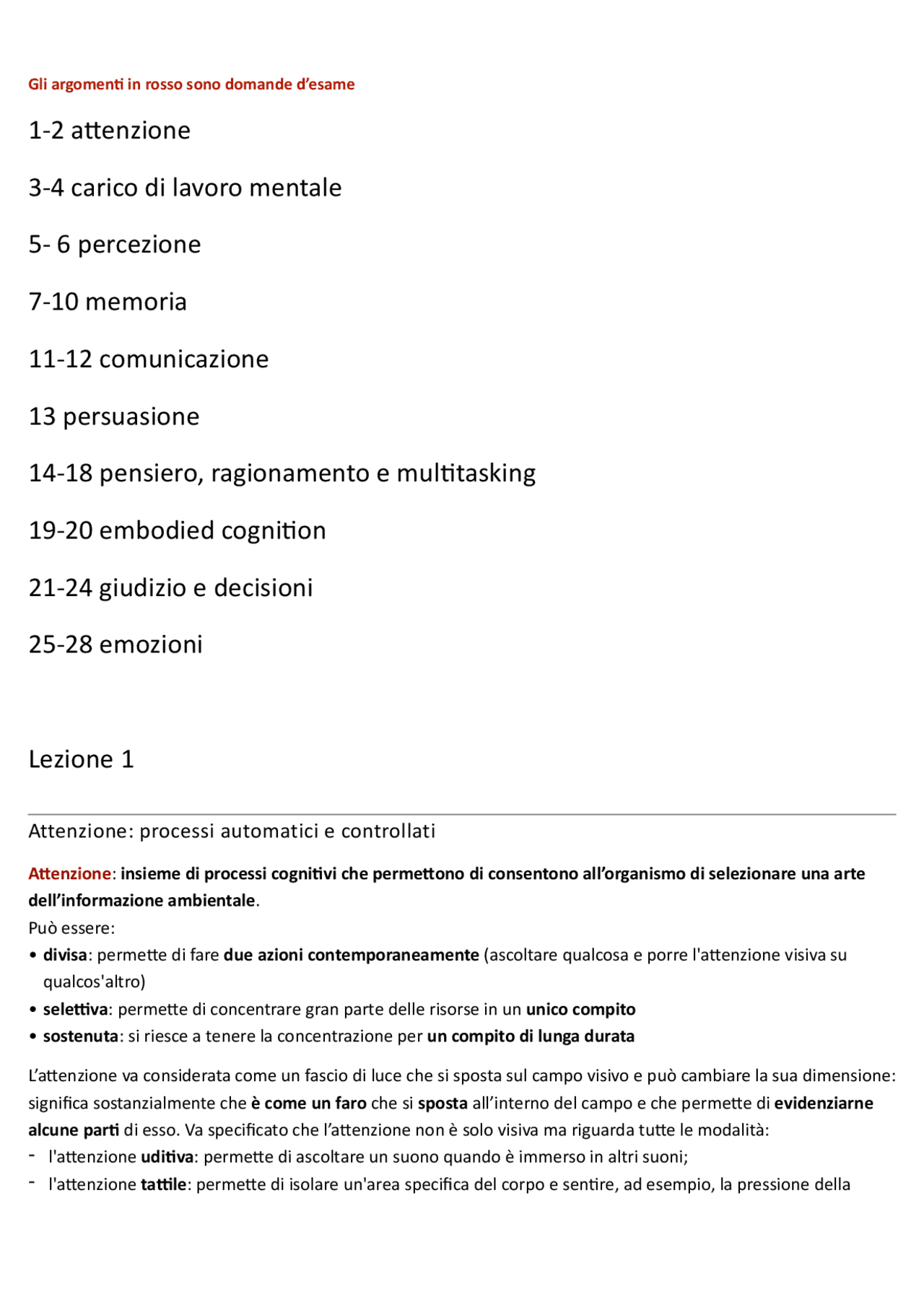 Processi Cognitivi E Tecnologie Appunti Domande Docsity