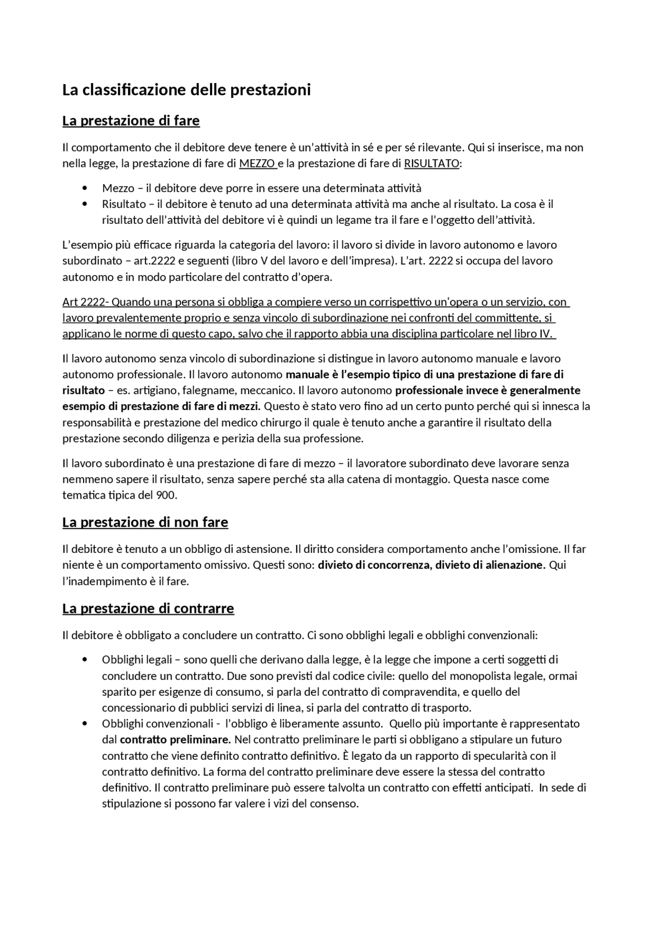 Le Prestazioni In Diritto Docsity
