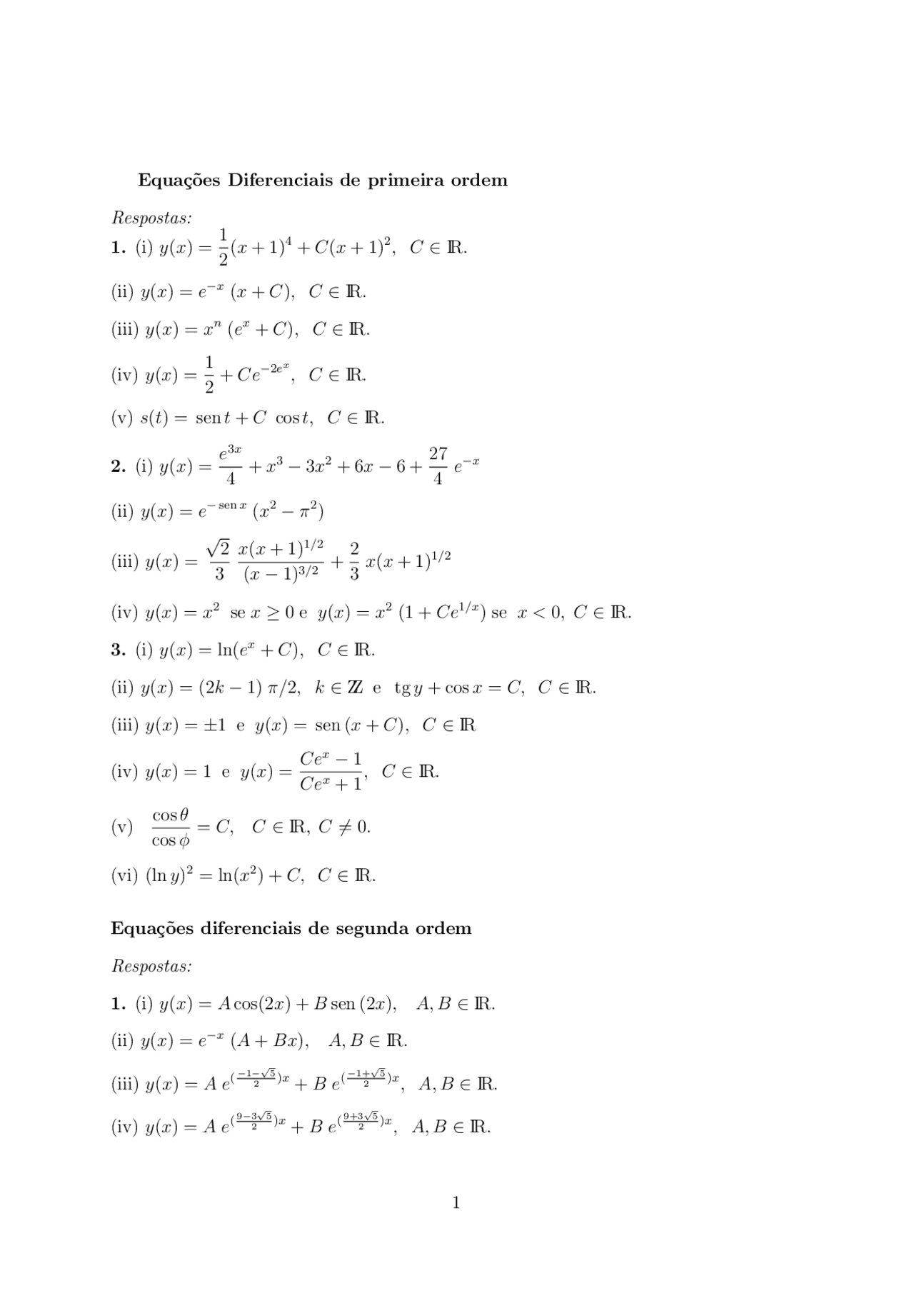 Lista de Exercícios EDO | Exercícios Cálculo Diferencial e Integral | Docsity