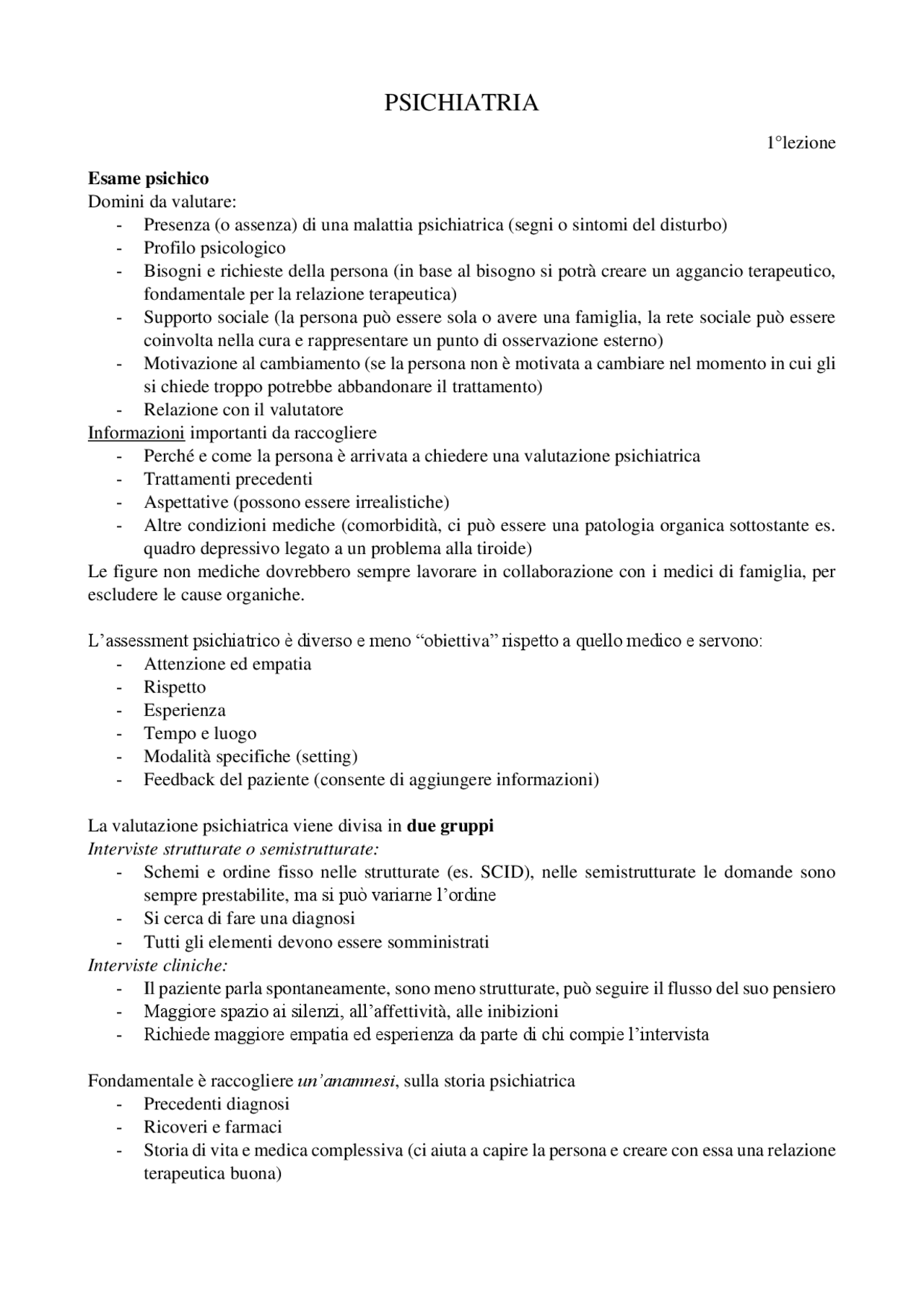 Psichiatria - Prof. Marco Solmi - Docsity