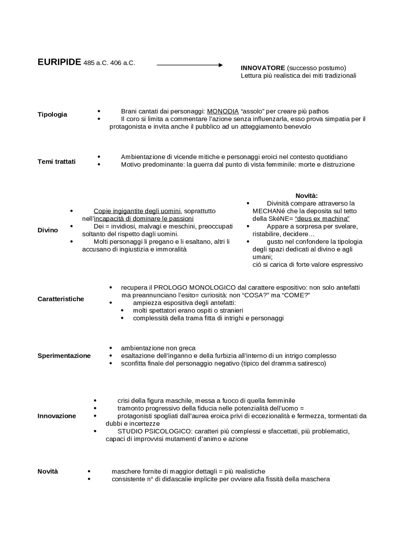 Euripide Schema Sintetico Docsity