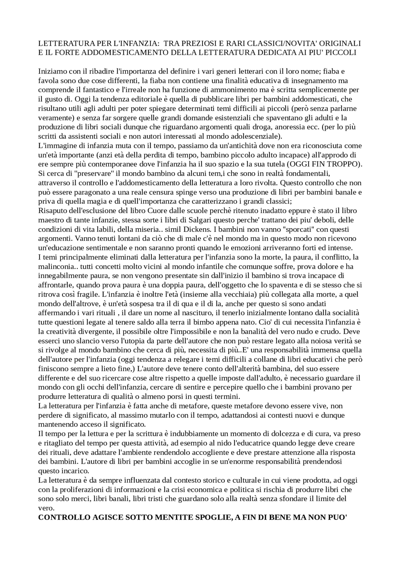 Letteratura Per Linfanzia Docsity