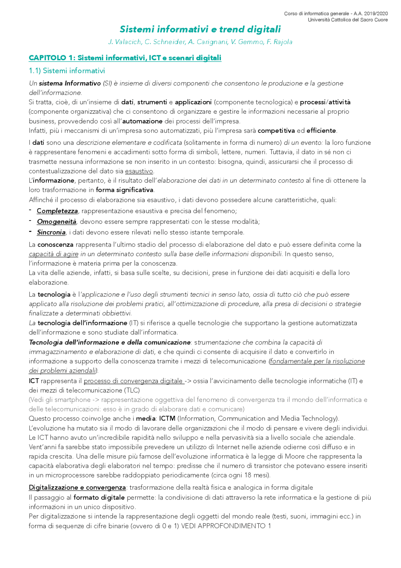 Sistemi Informativi E Trend Digitali Dispensa Informatica Generale