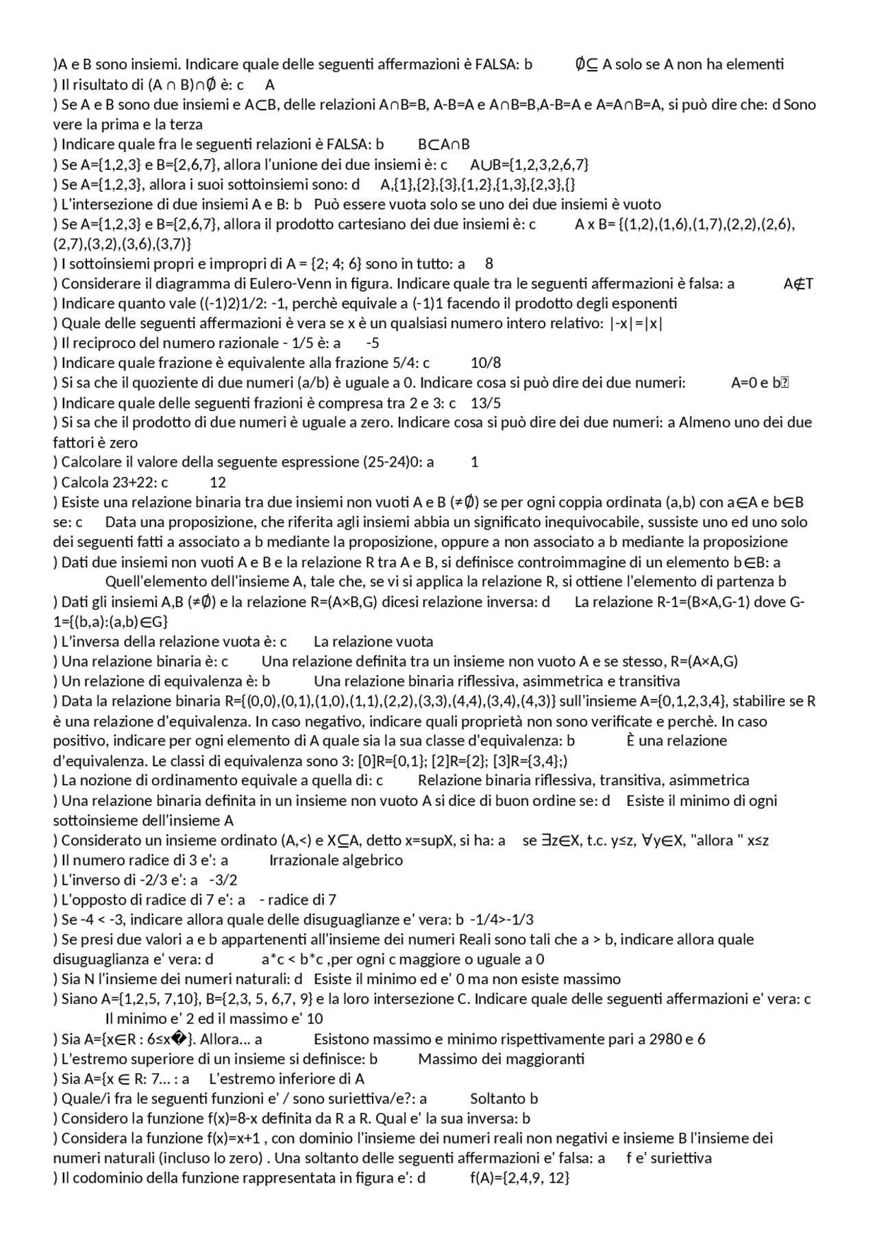 Analisi database risposte domande dell'esame - Docsity