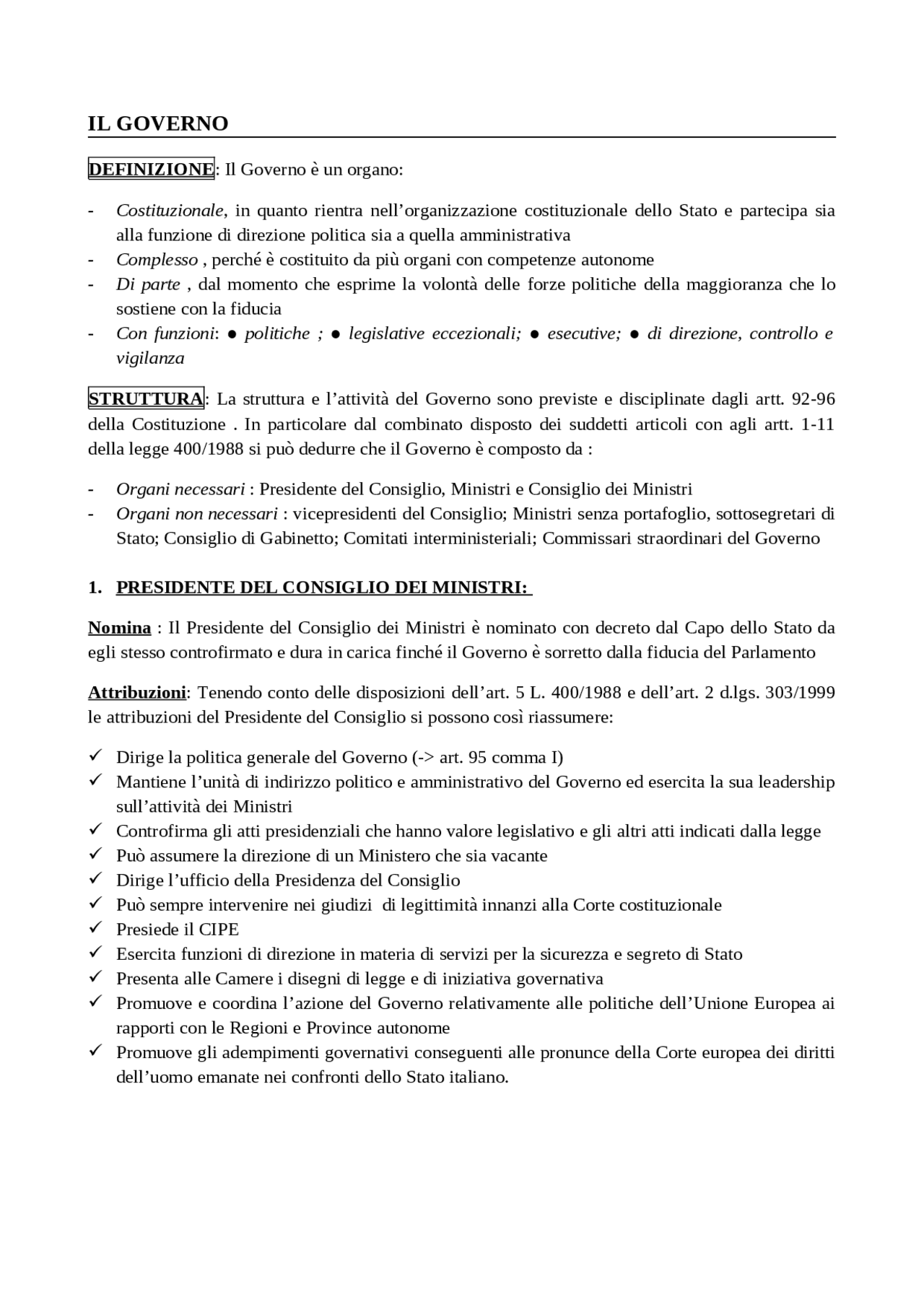 IL GOVERNO ITALIANO - Docsity