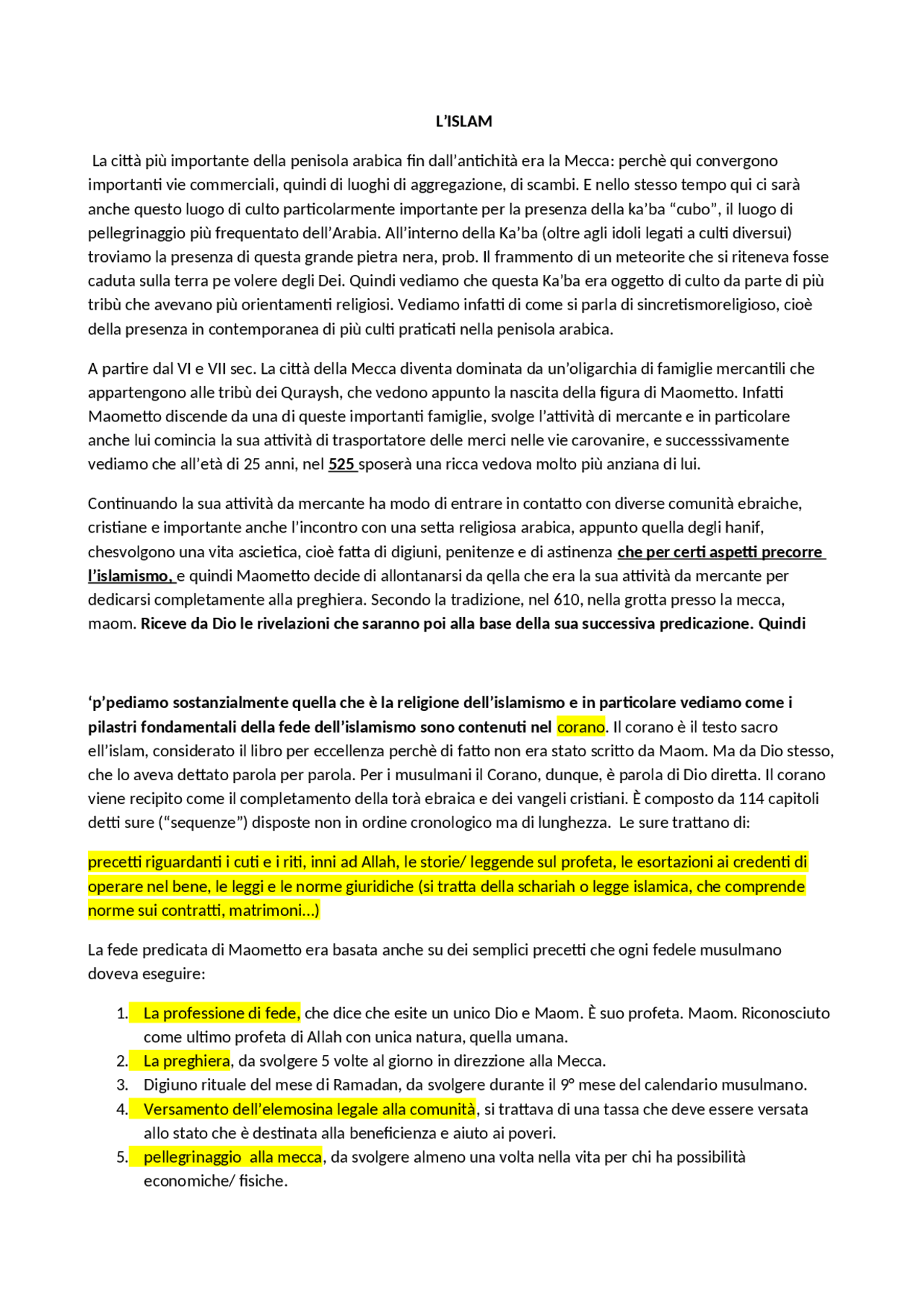 Riassunto Sullislam Appunti Di Storia Docsity