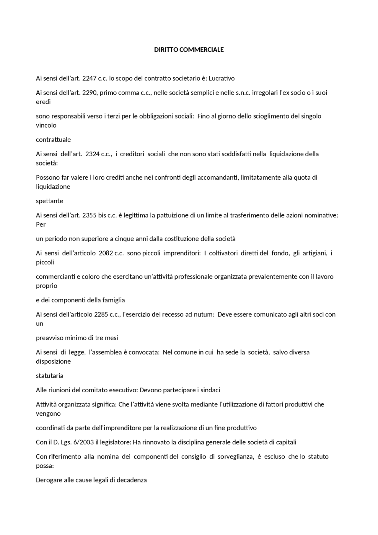 Prove Desame Diritto Commerciale Mercatorum Docsity